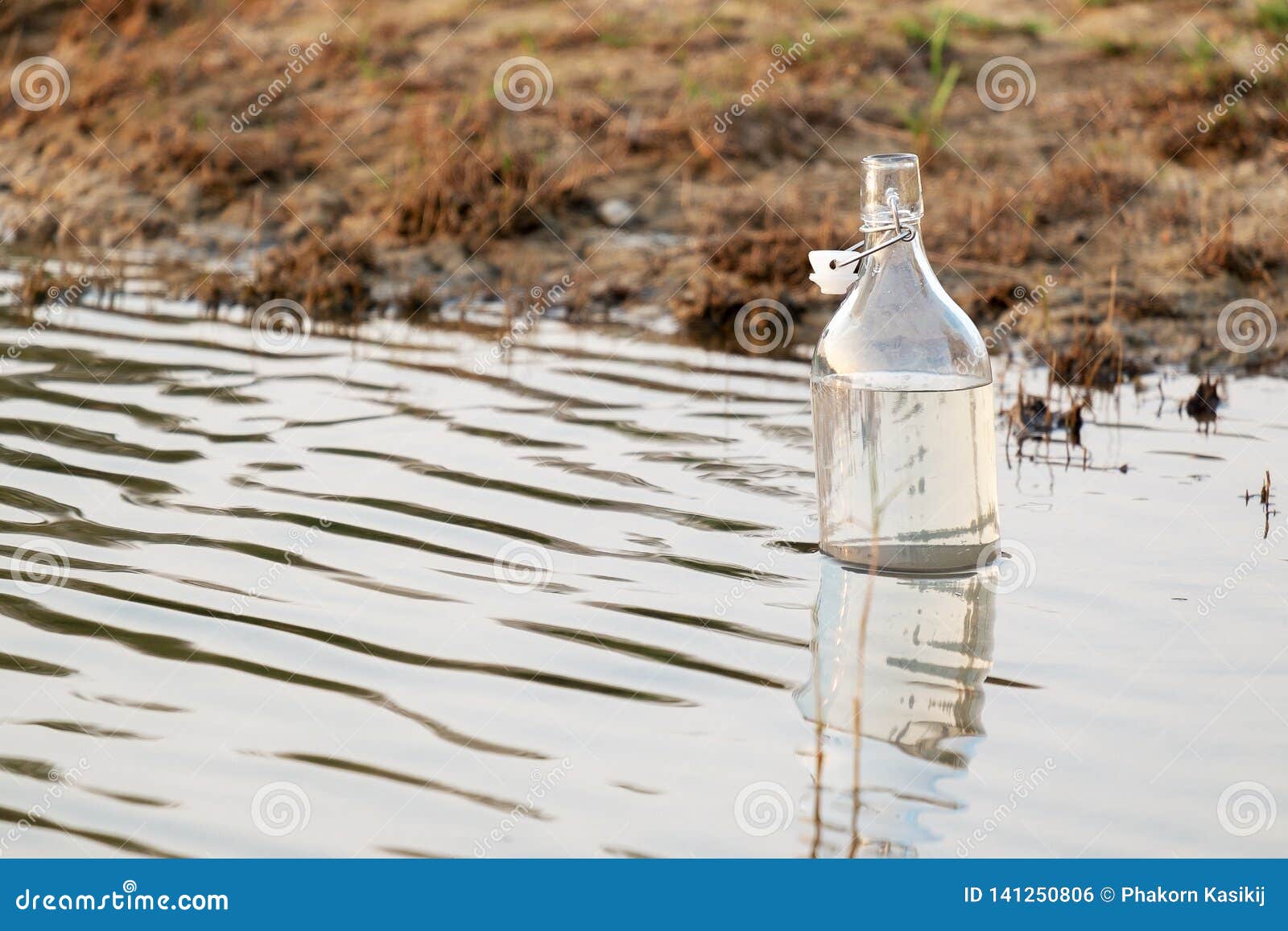 A Glass Water Bottle Floating in the Lake Stock Photo - Image of lake ...