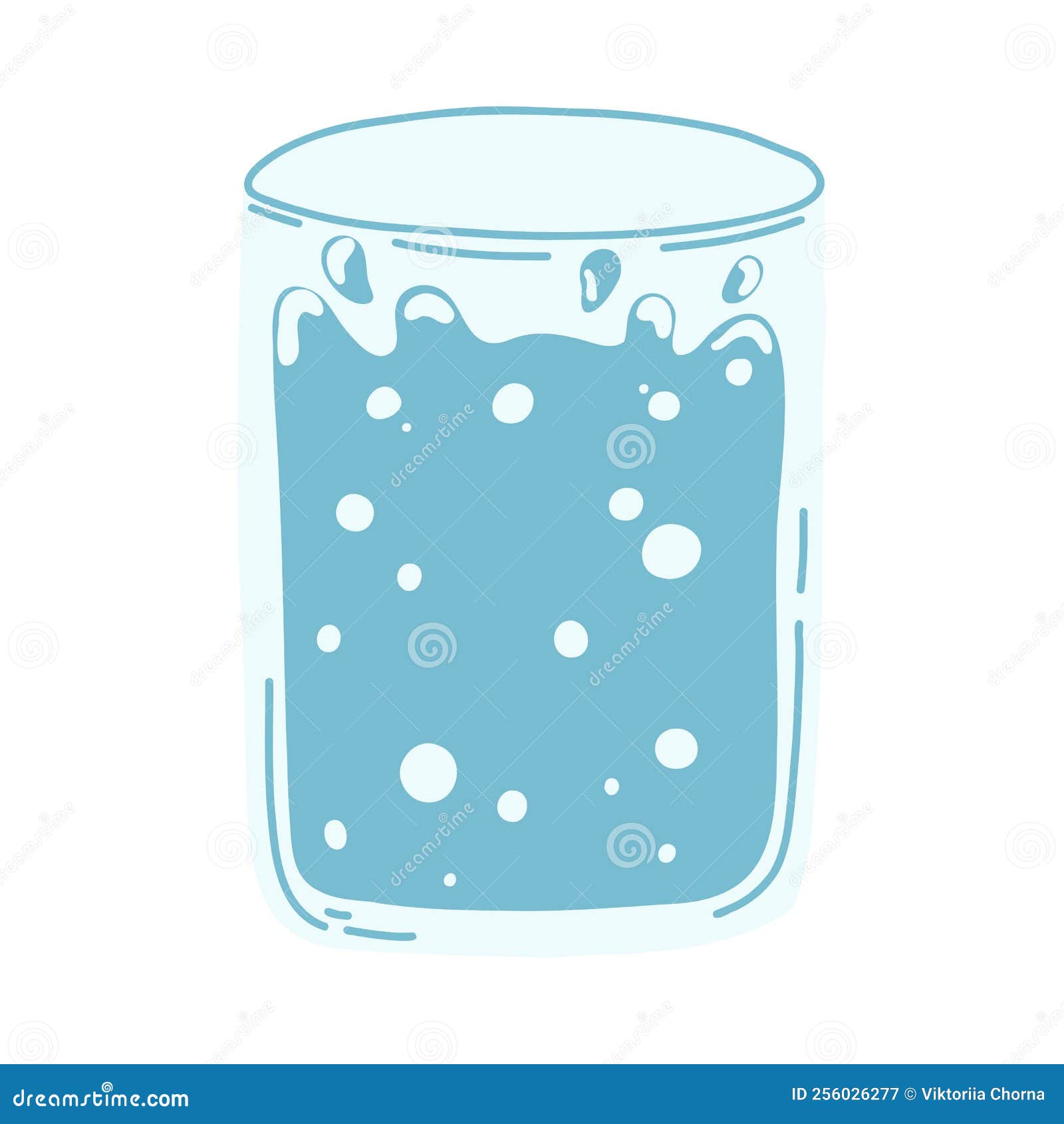 Glass of Water in Cartoon Flat Style. Hand Drawn Vector Illustration ...