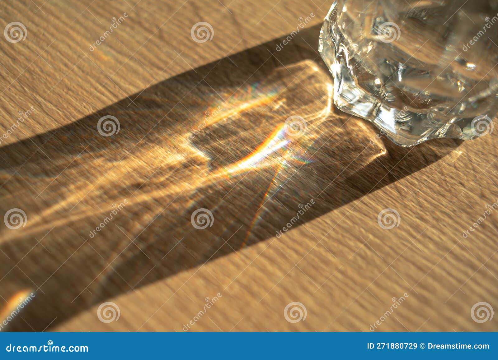 Blurred Rainbow Shadow Overlay and Water Glass on Color Background ...