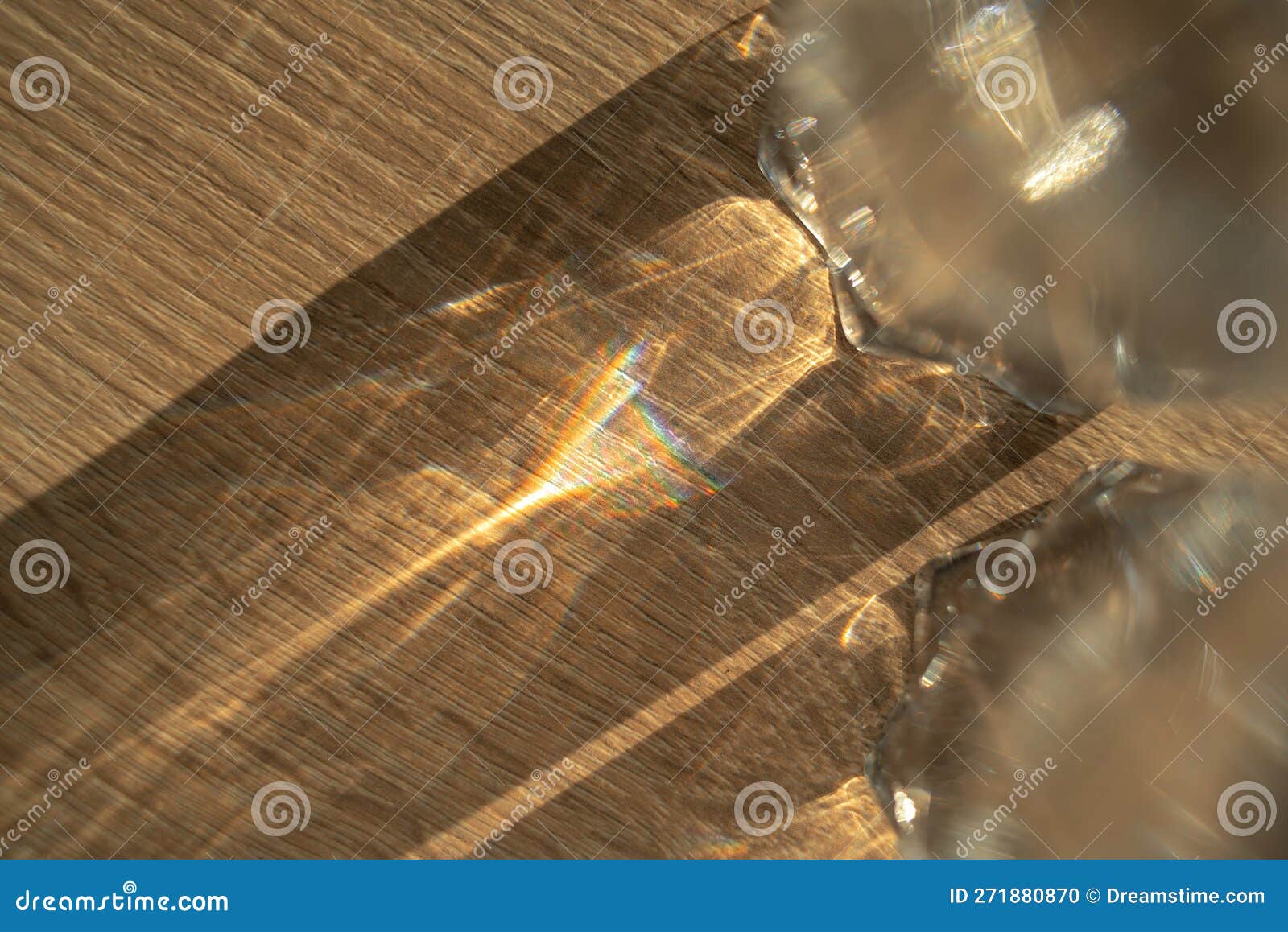Blurred Rainbow Shadow Overlay and Water Glass on Color Background ...