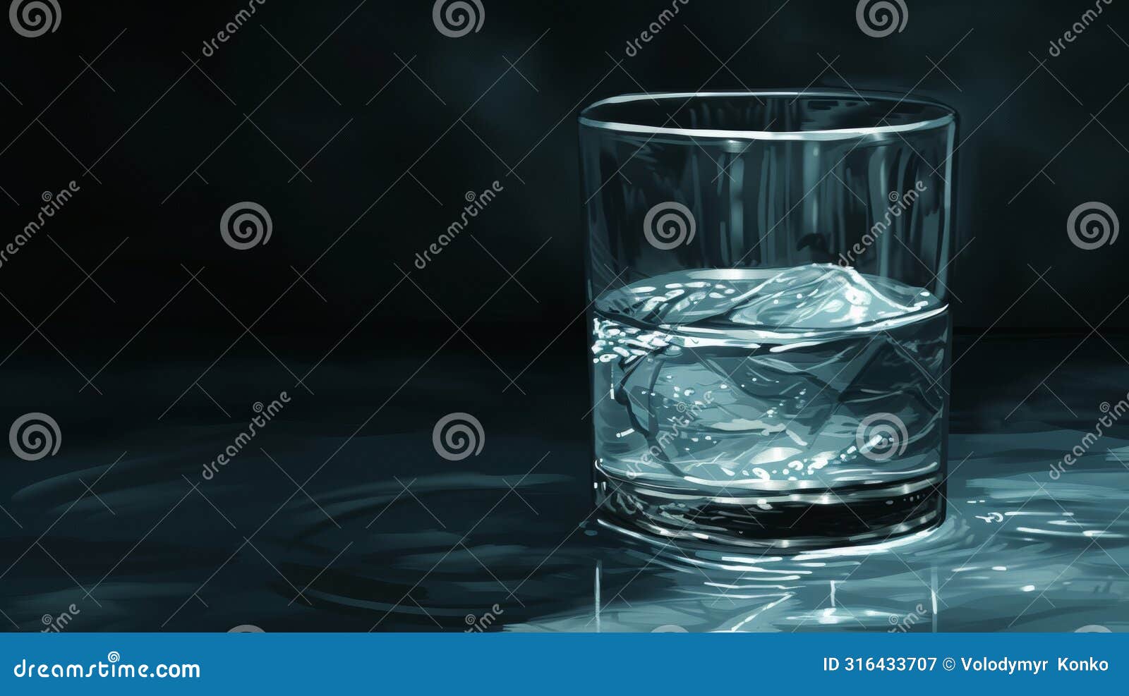 Glass of Water with Ice Cubes on a Reflective Surface Stock Image ...