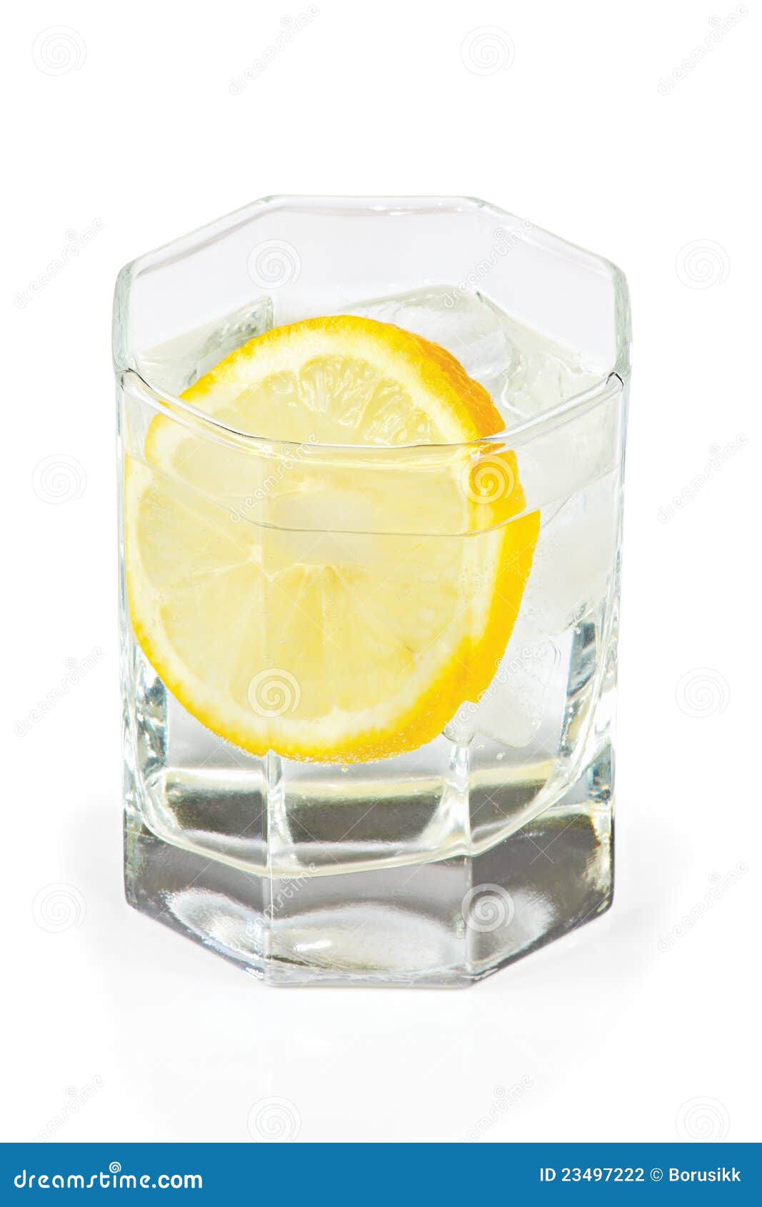 Glass Of Water, Ice And Slice Of Fresh Lemon Stock Photo - Image of ...
