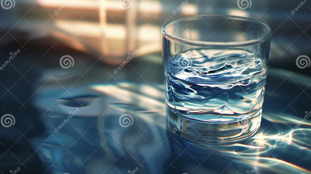 Glass of Water with Light Reflections on Surface Stock Photo - Image of ...