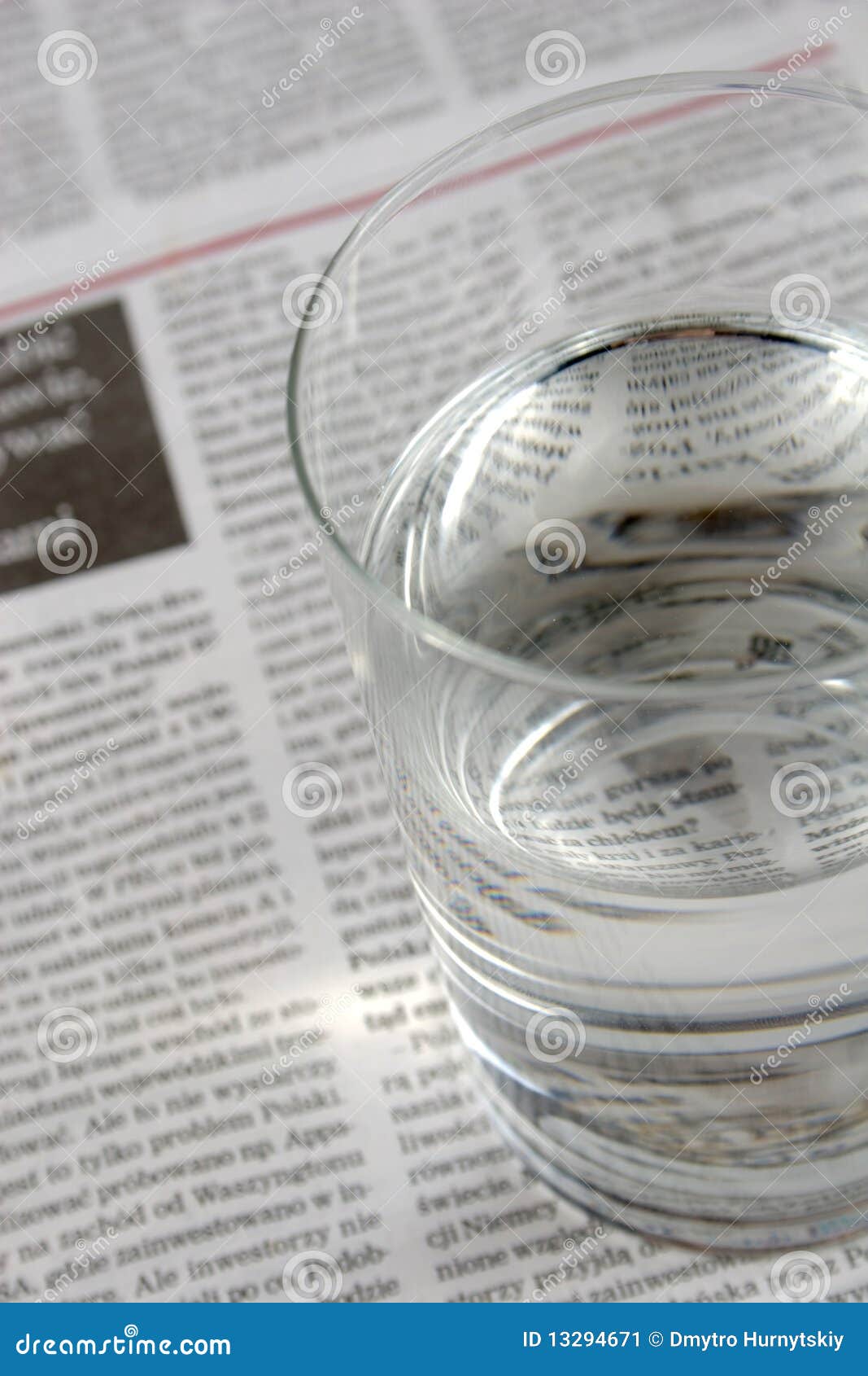 Glass of Water on a Newspaper Stock Image - Image of communication ...