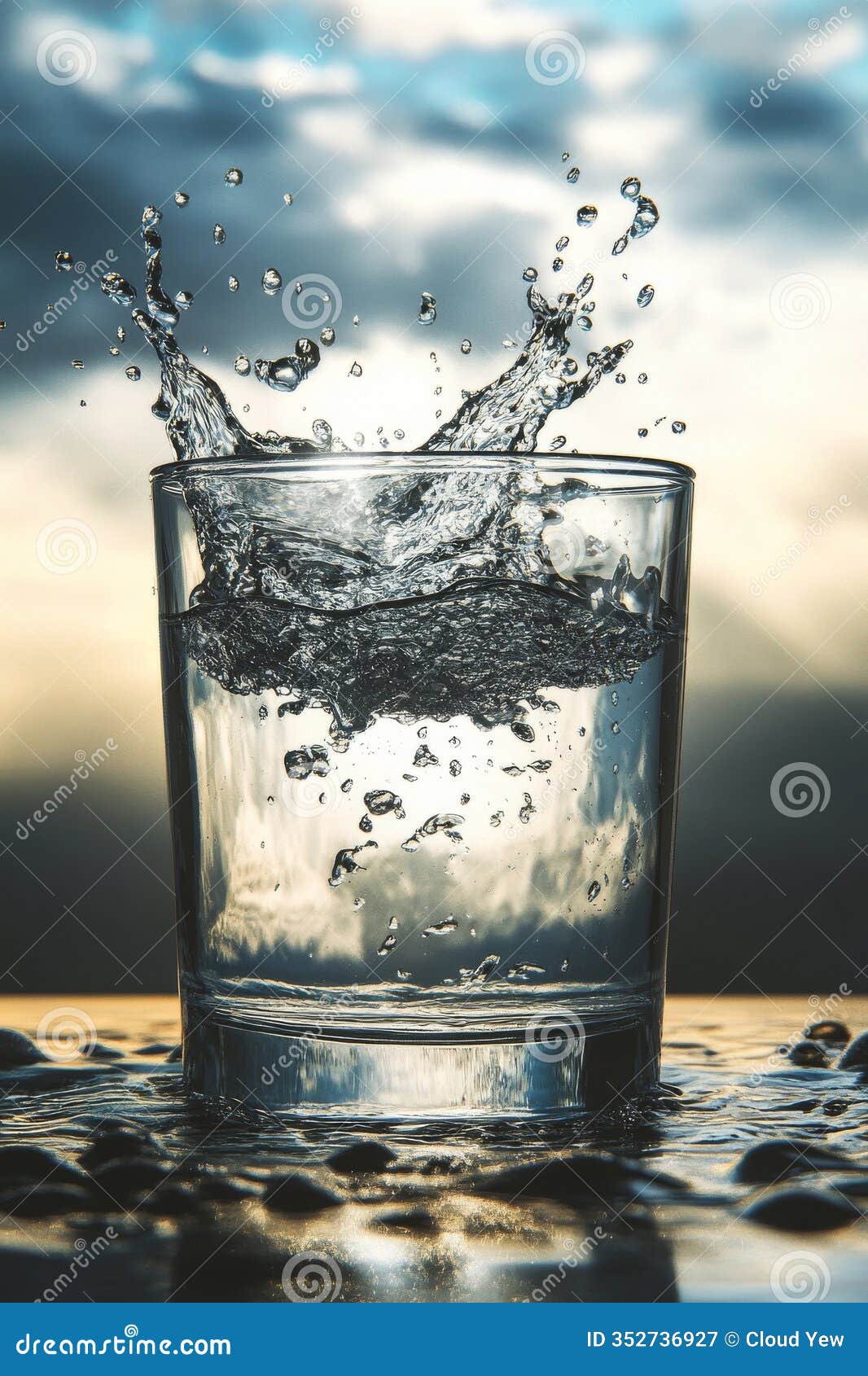 A Glass of Water with a Splash of Water on the Table Stock Illustration ...
