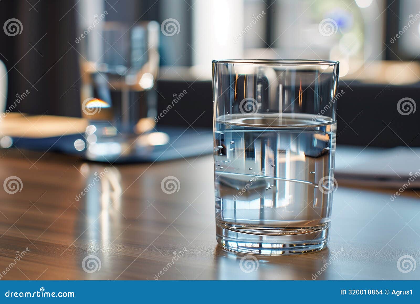Glass of Water on Table in Office Stock Illustration - Illustration of ...