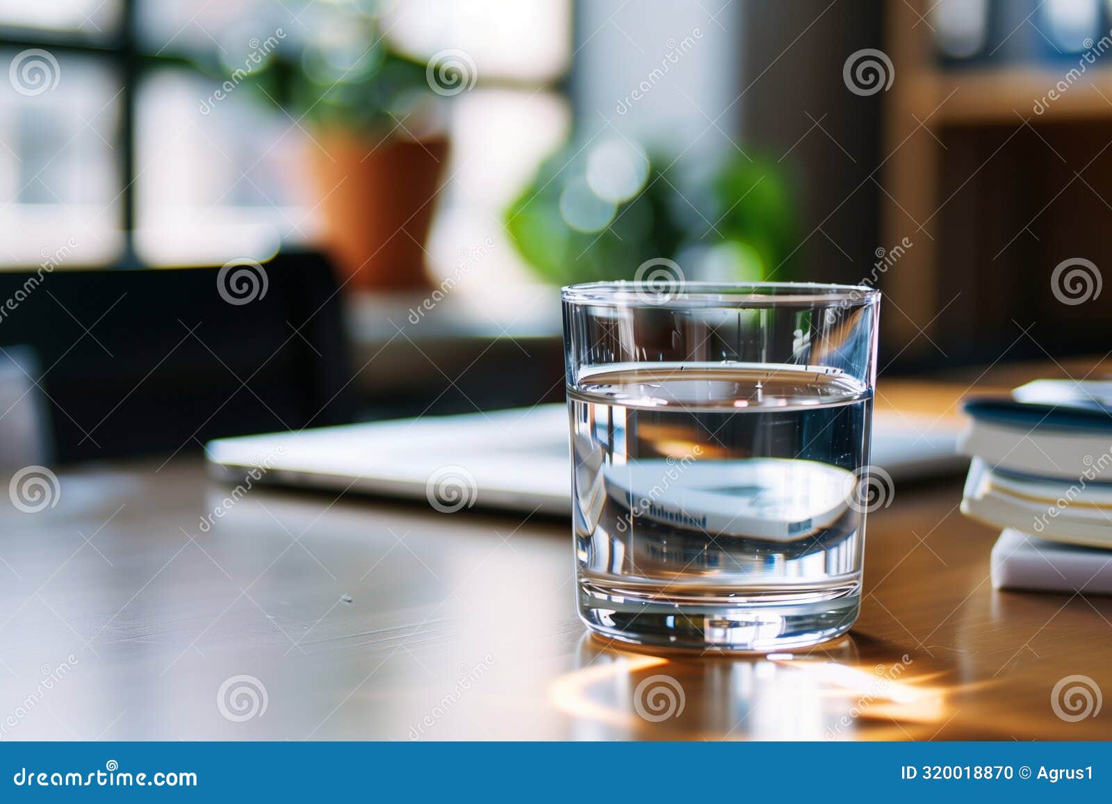 Glass of Water on Table in Office Stock Illustration - Illustration of ...