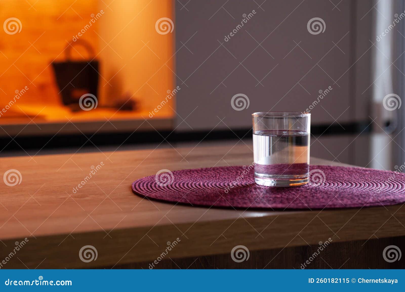 Glass of Water on Wooden Table in Kitchen. Space for Text Editorial ...