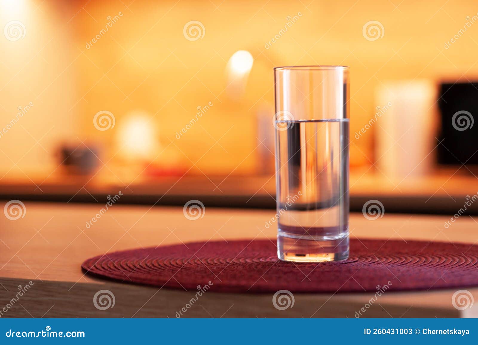 Glass of Water on Wooden Table in Kitchen. Space for Text Stock Image ...