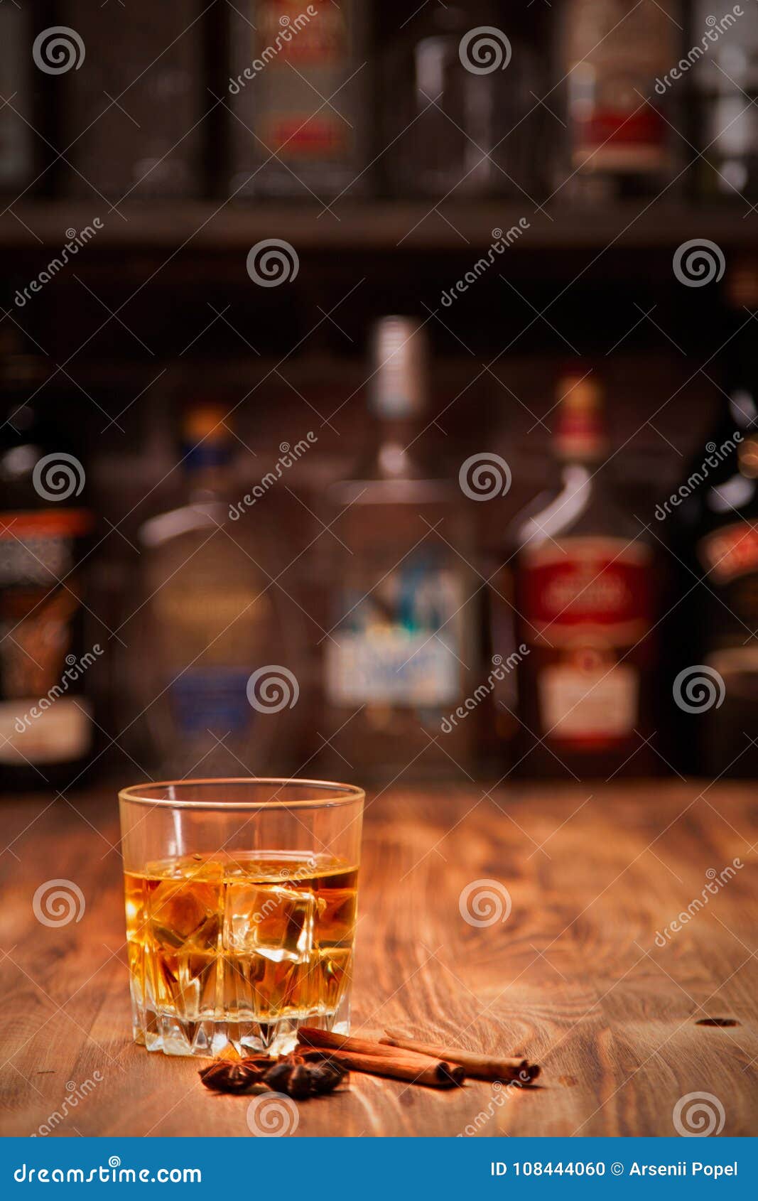 Glass of Whiskey on Rustic Table.bar Background Stock Photo - Image of ...