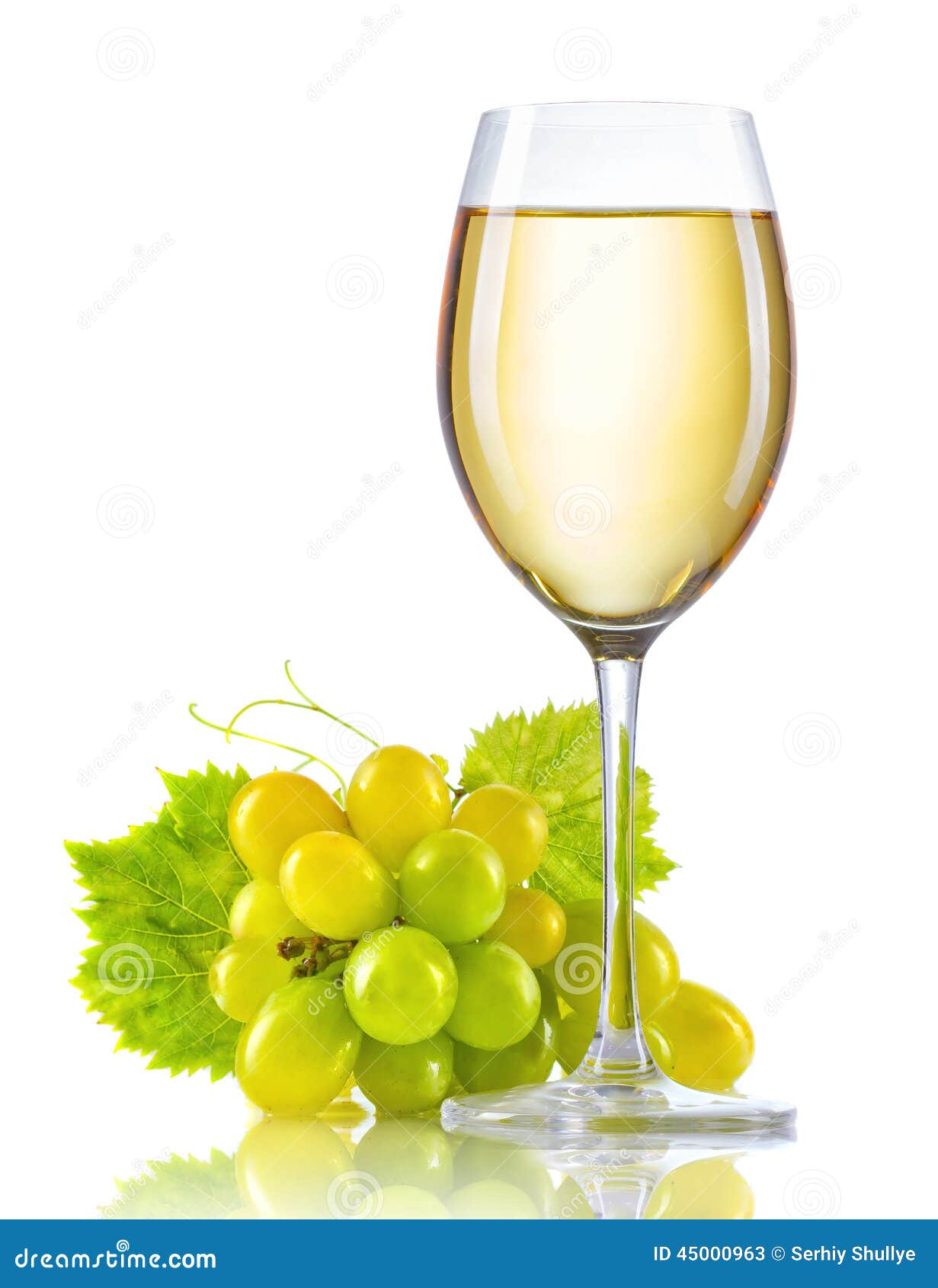 Glass of White Wine and a Bunch of Ripe Grapes Isolated Stock Image ...