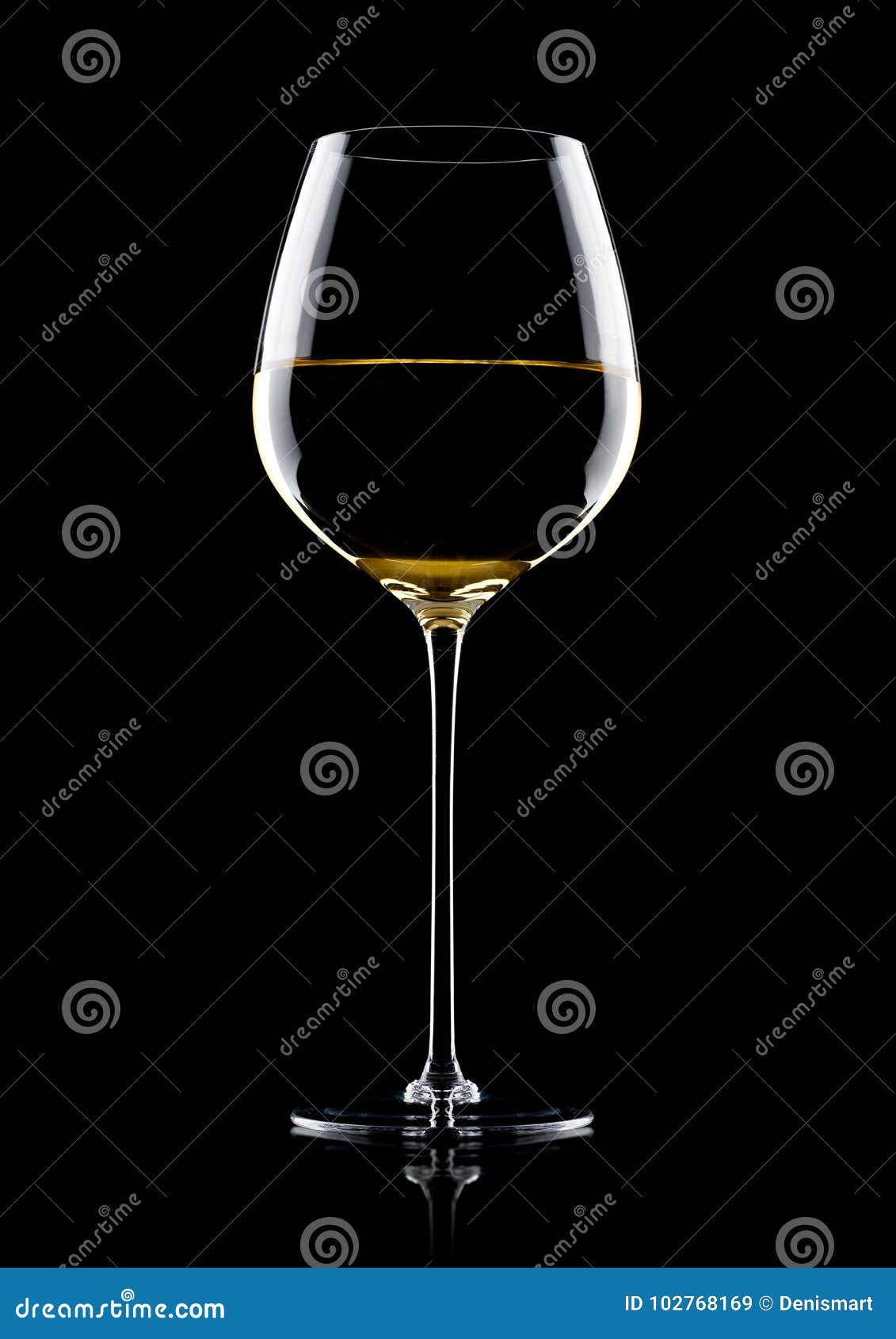 Glass of White Wine with Reflection on Black Stock Image - Image of ...