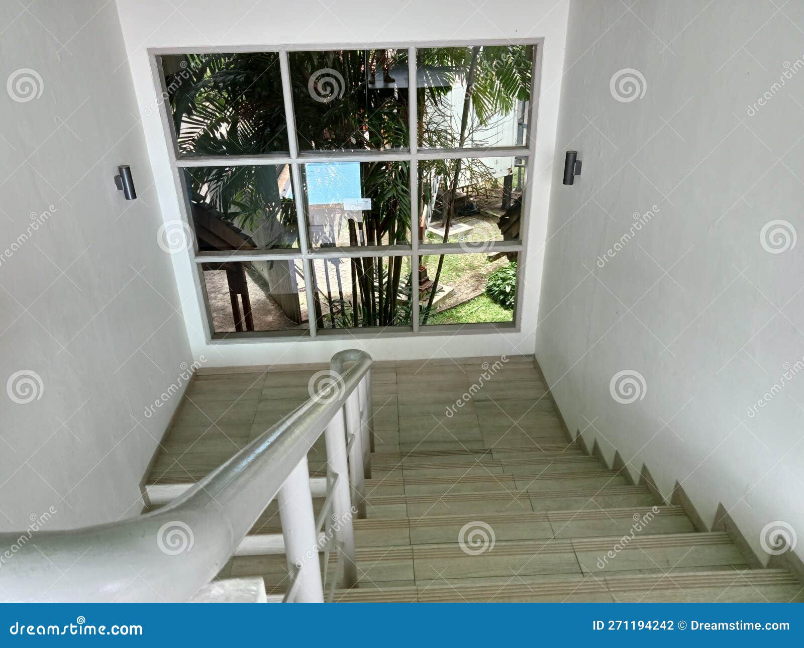 Glass Window Design beside the Stairs Leading Downstairs Stock Photo ...