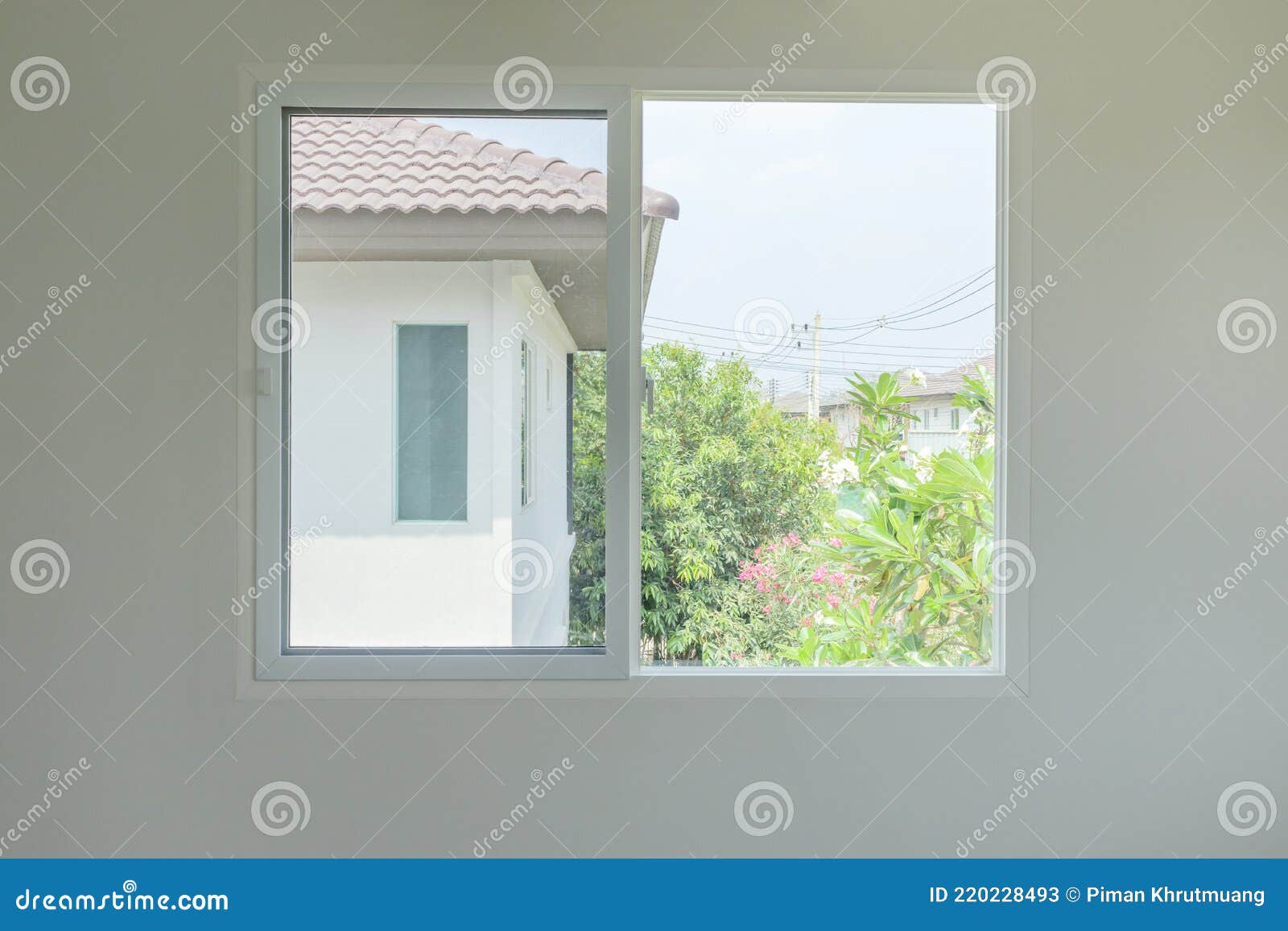 Glass Window Frame House Interior On White Wall Stock Image - Image of ...