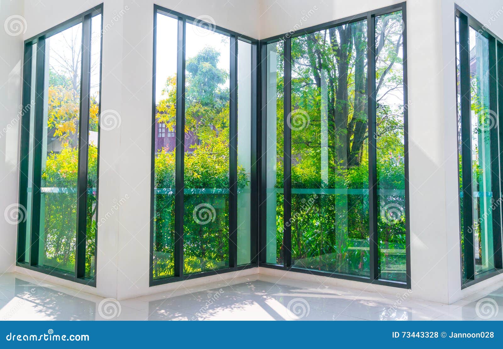 Glass Window Overlooking Green Garden . Stock Photo - Image of life ...