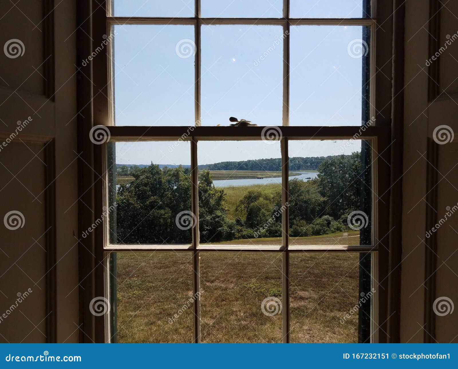 Glass Window Pane with River Water and Trees Stock Image - Image of ...