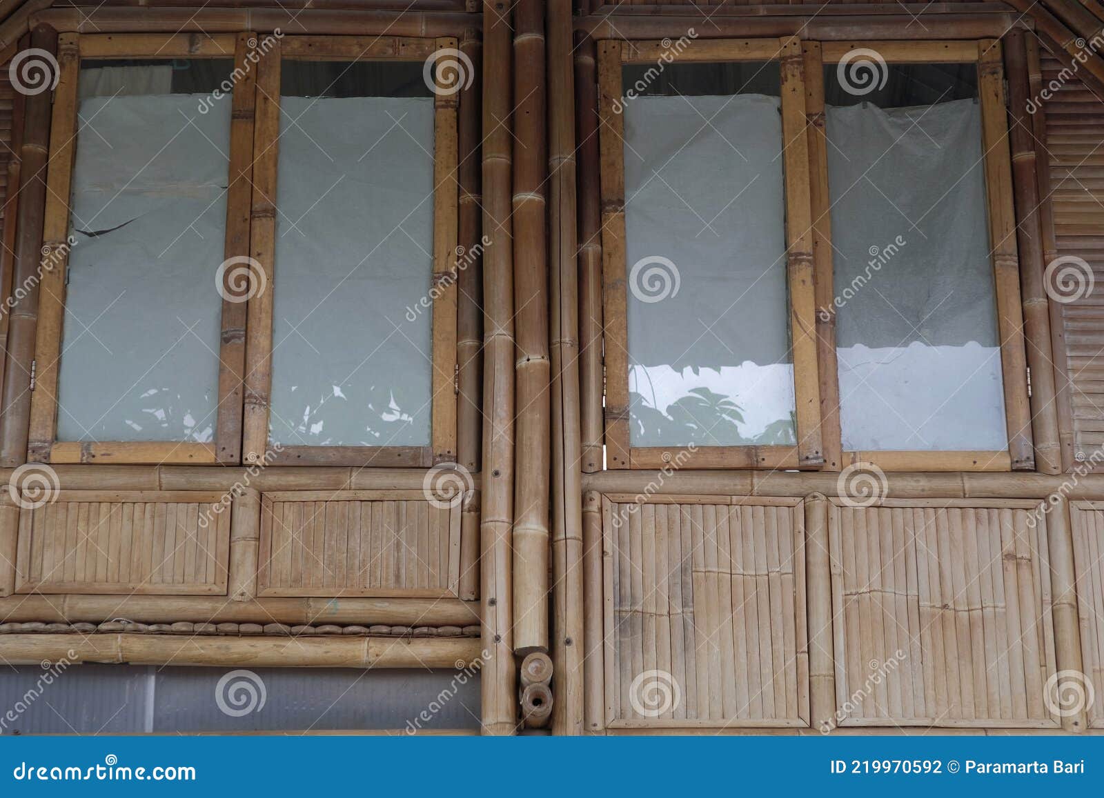 Glass Windows with Frames and Walls Made of Bamboo Stock Photo - Image ...