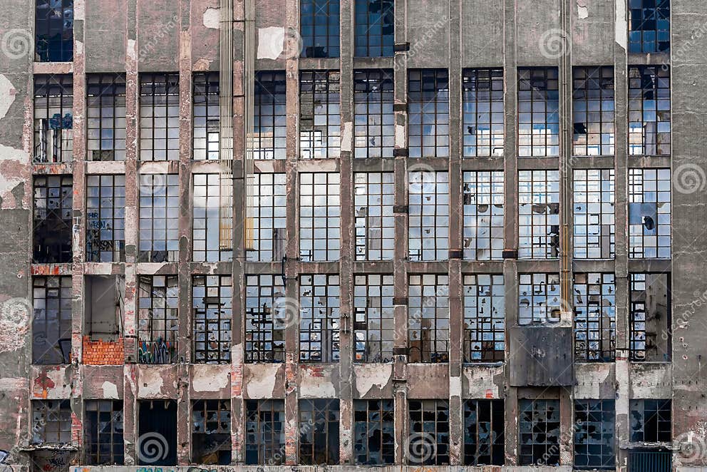 Glass Windows on an Industrial Building Stock Image - Image of frontal ...
