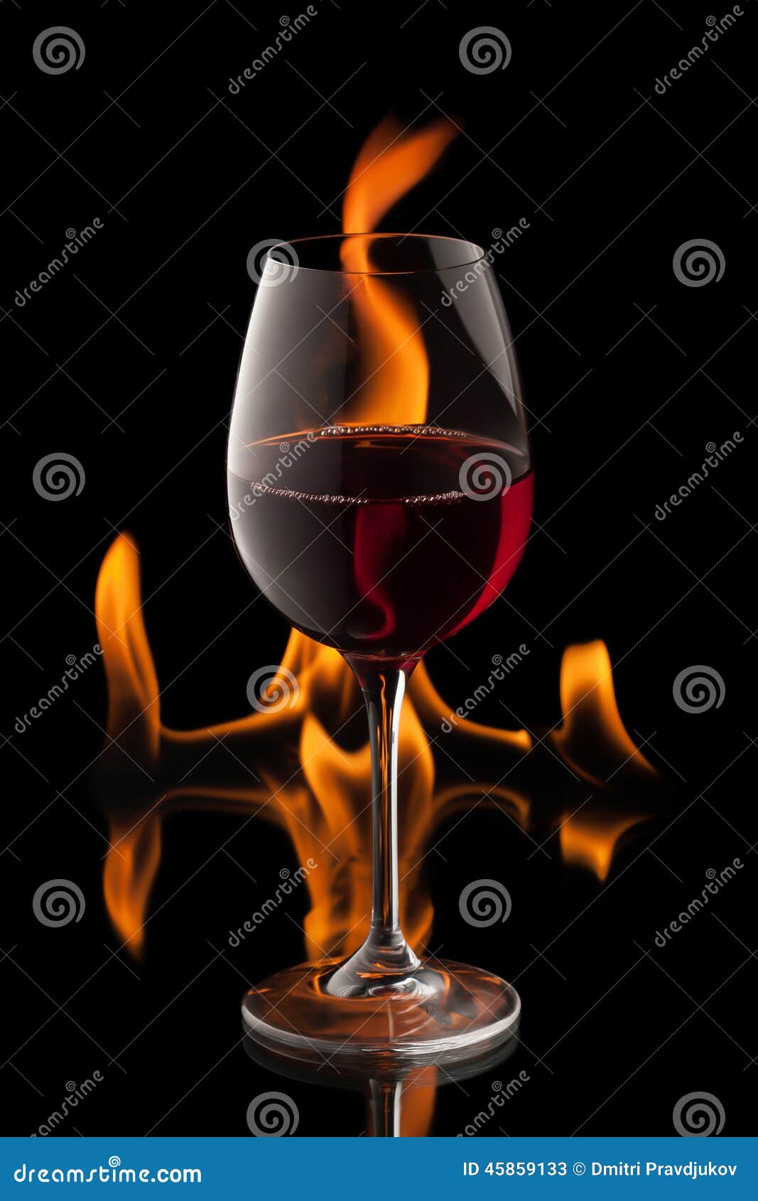 Glass of Wine on Black Background with Fire Splash Stock Image - Image ...