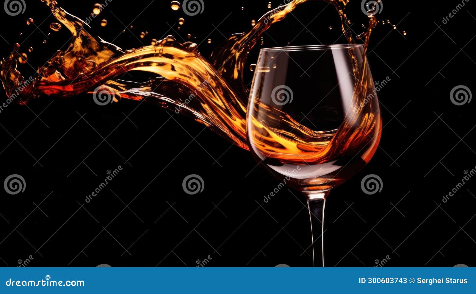 A Glass of Wine with a Splash in it on Black Background, AI Stock Image ...