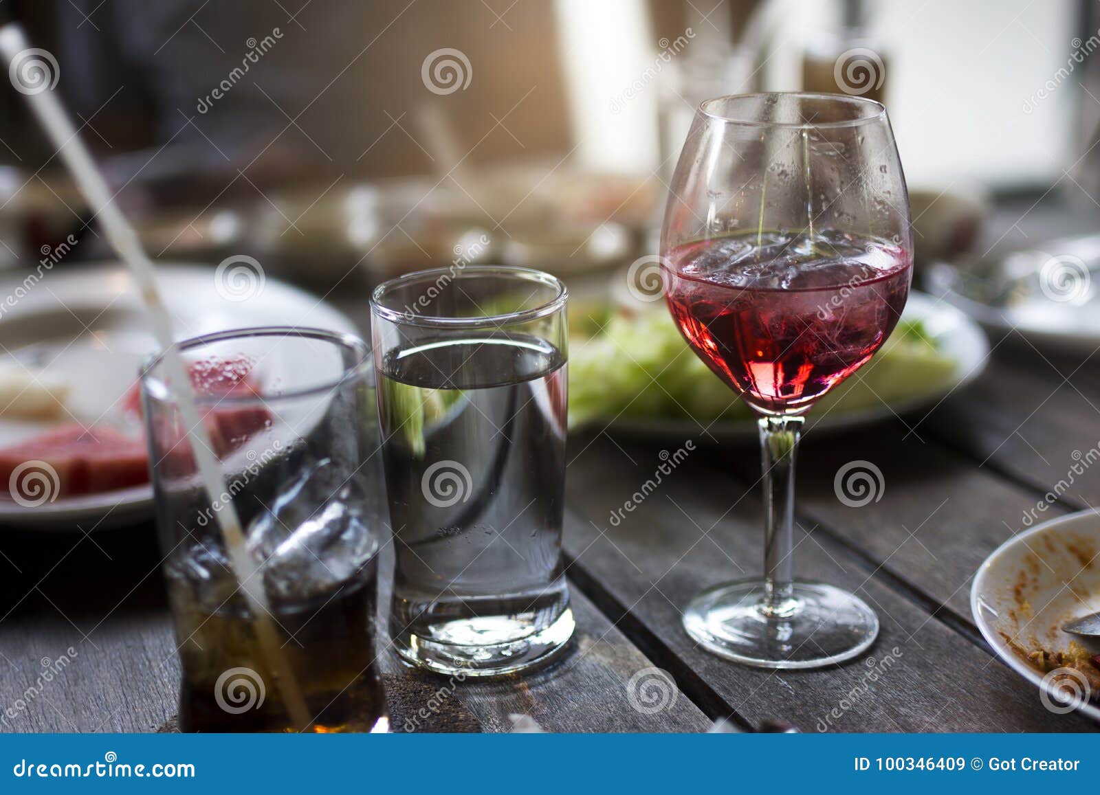 Glass of Wine on Table at the Lunch Time. Stock Image - Image of eating ...
