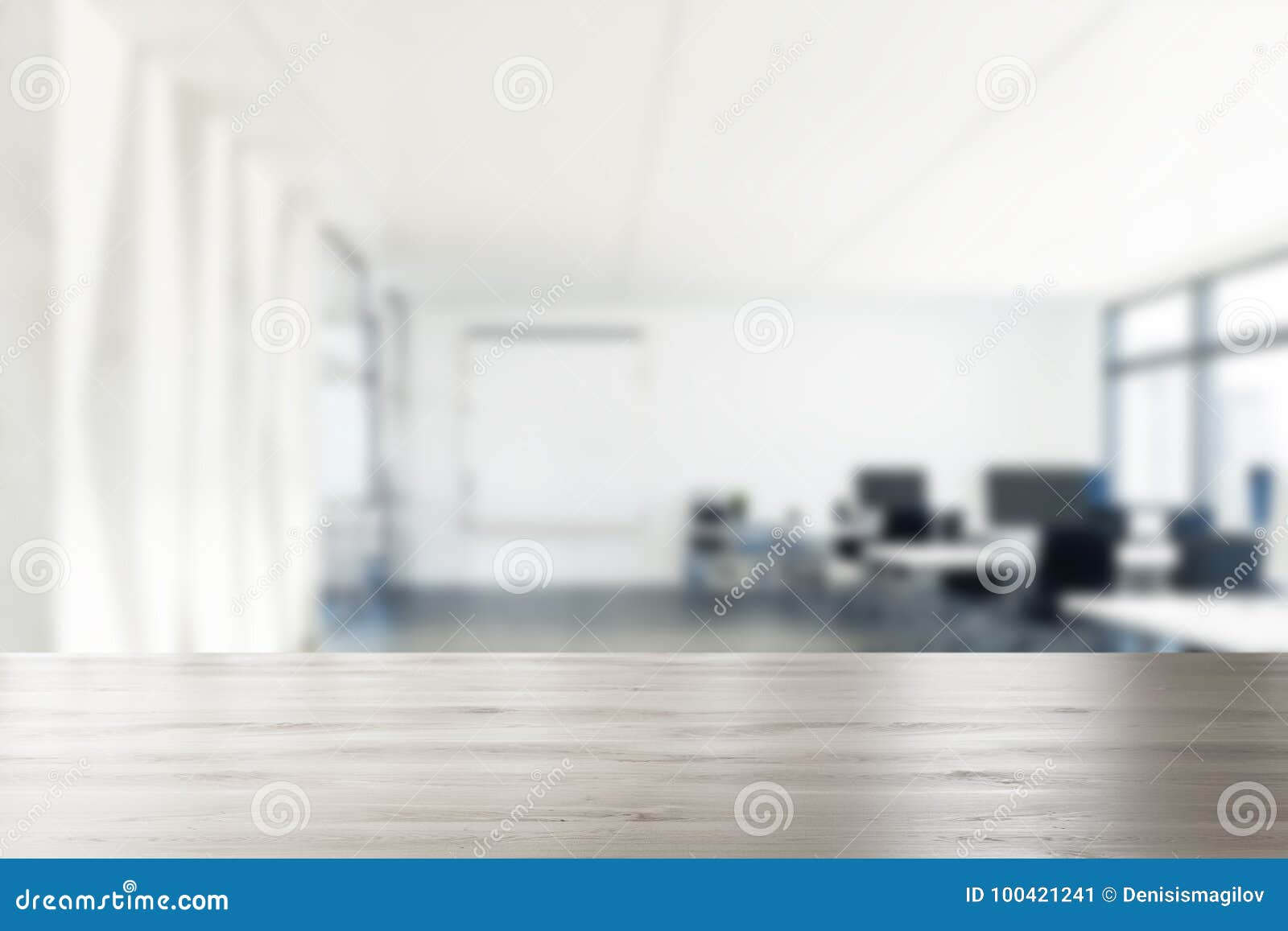Glass and Wooden Open Space Office, Poster, Blur Stock Illustration ...