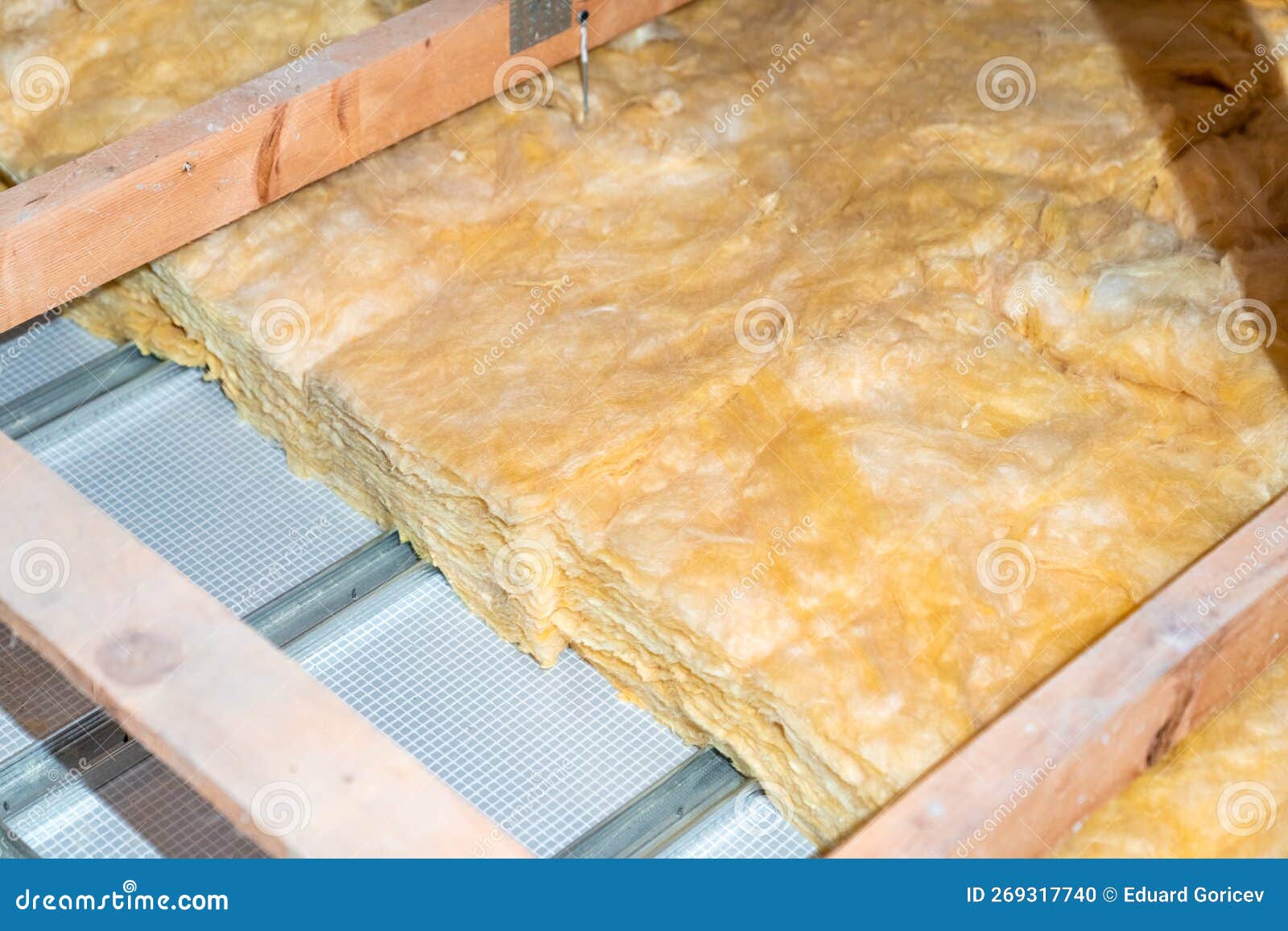 Glass Wool for Ceiling Insulation on the Roof Stock Photo - Image of ...