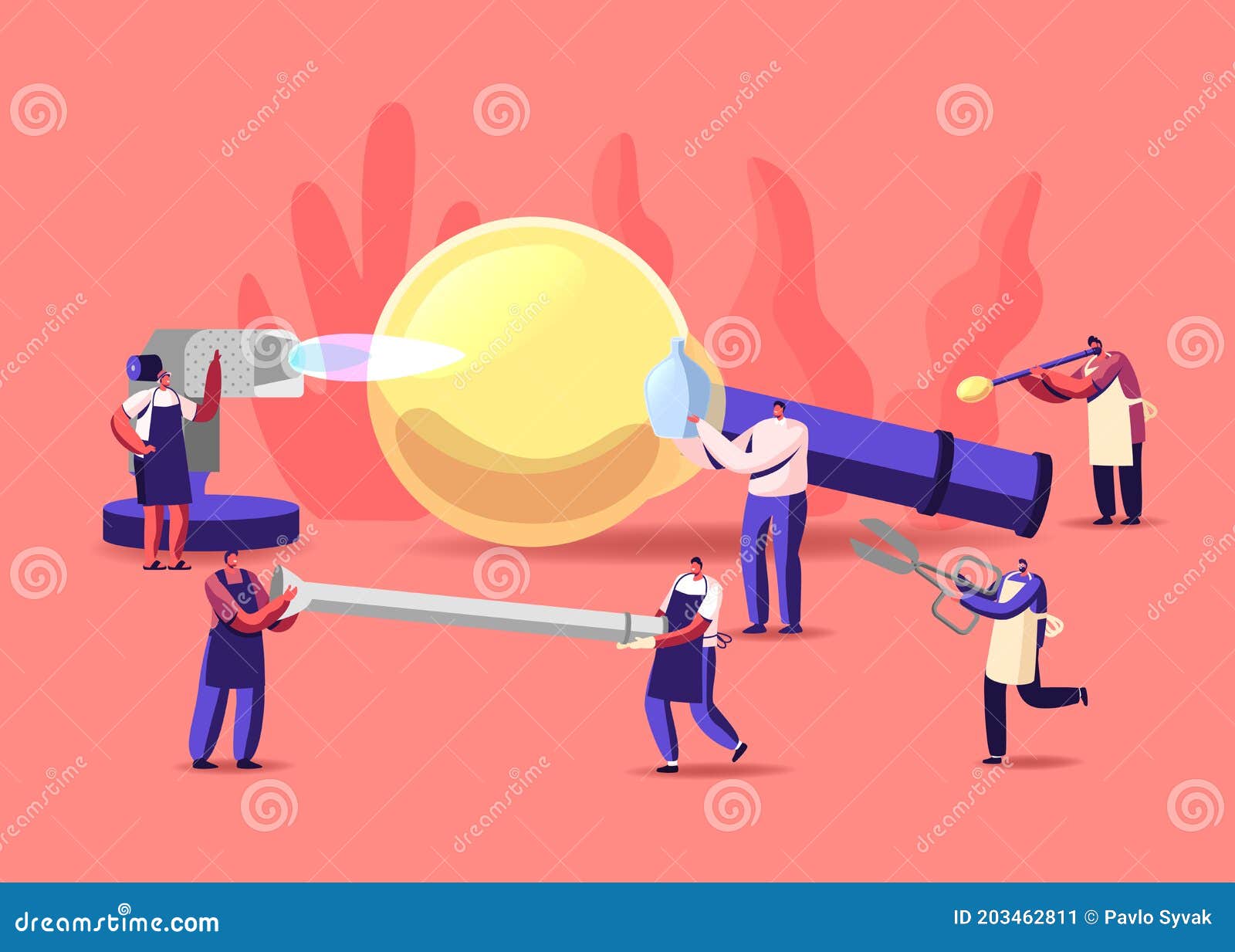 Glassblowing, Glass Decor Producing Concept. Tiny Characters with Huge ...