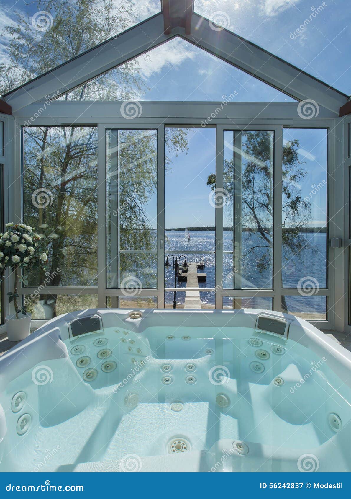 Glassed in Jacuzzi by Ocean Stock Image - Image of jetty, perfect: 56242837