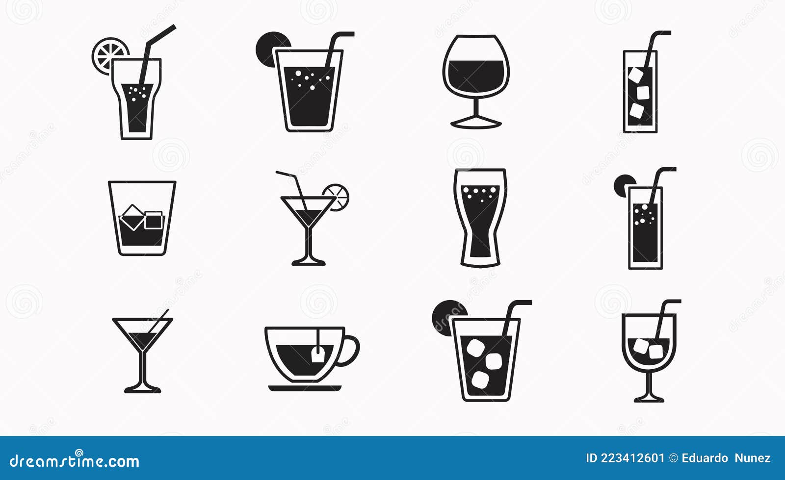 Drinks Icon Set Vector Isolated Back And White Set Stock Vector