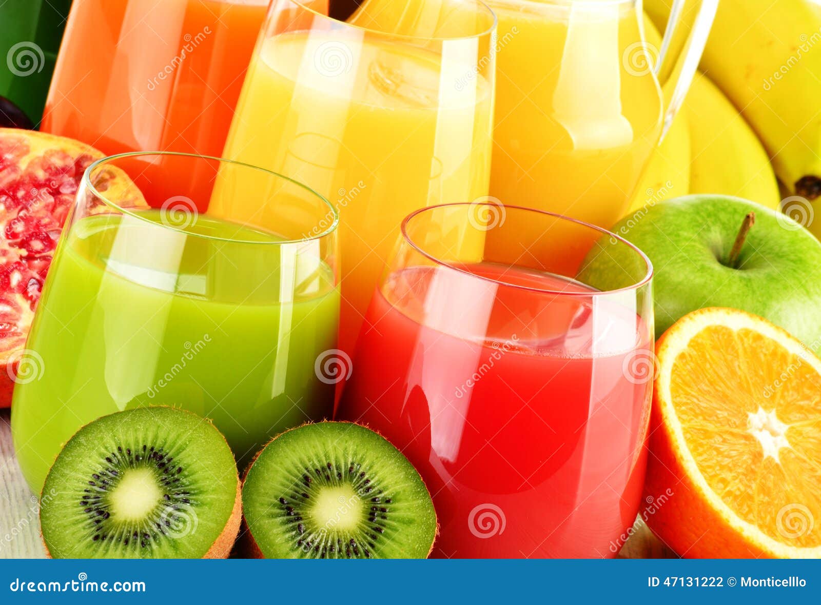 Glasses of Assorted Fruit Juices on White. Detox Diet Stock Photo ...
