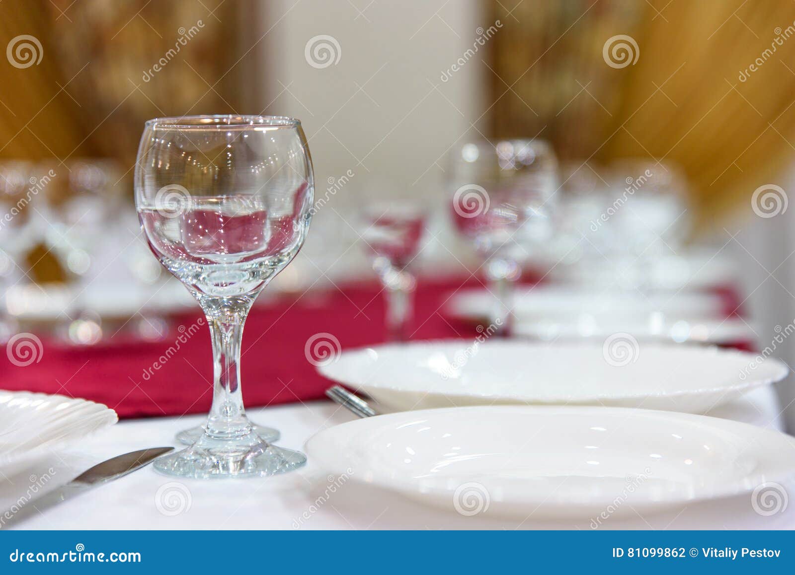 Glasses on a Banquet Table Serving Holiday Stock Photo - Image of ...