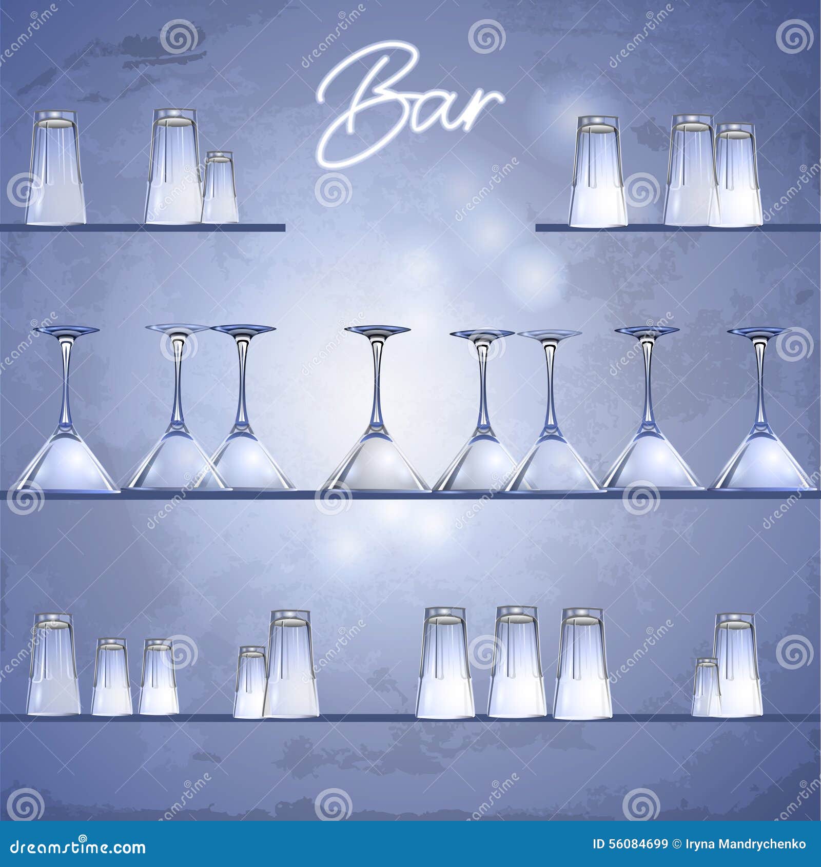 Glasses on the bar shelfs stock vector. Illustration of event - 56084699