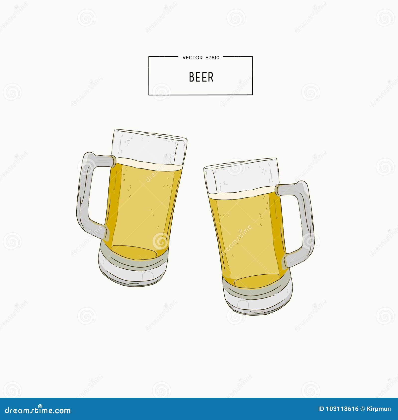 Glasses of Beer Hand Draw Vector. Stock Vector - Illustration of drink ...