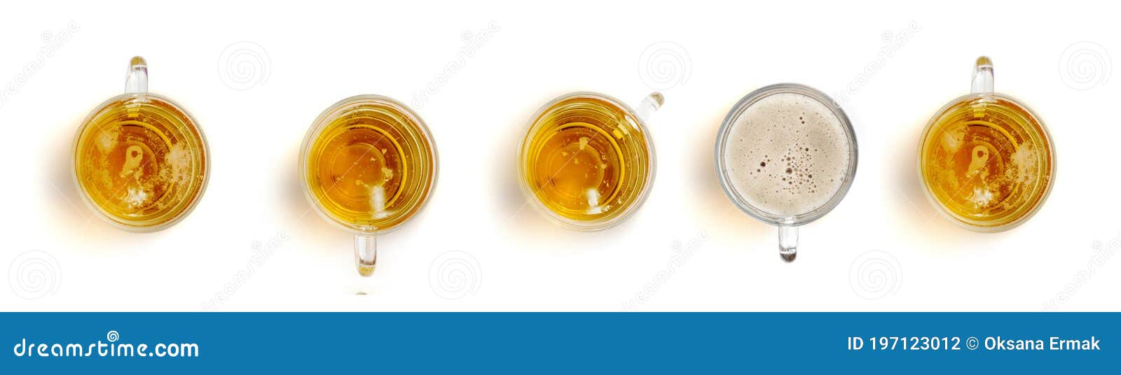 5 Glasses of Beer Top View Isolated on White Stock Photo - Image of ...