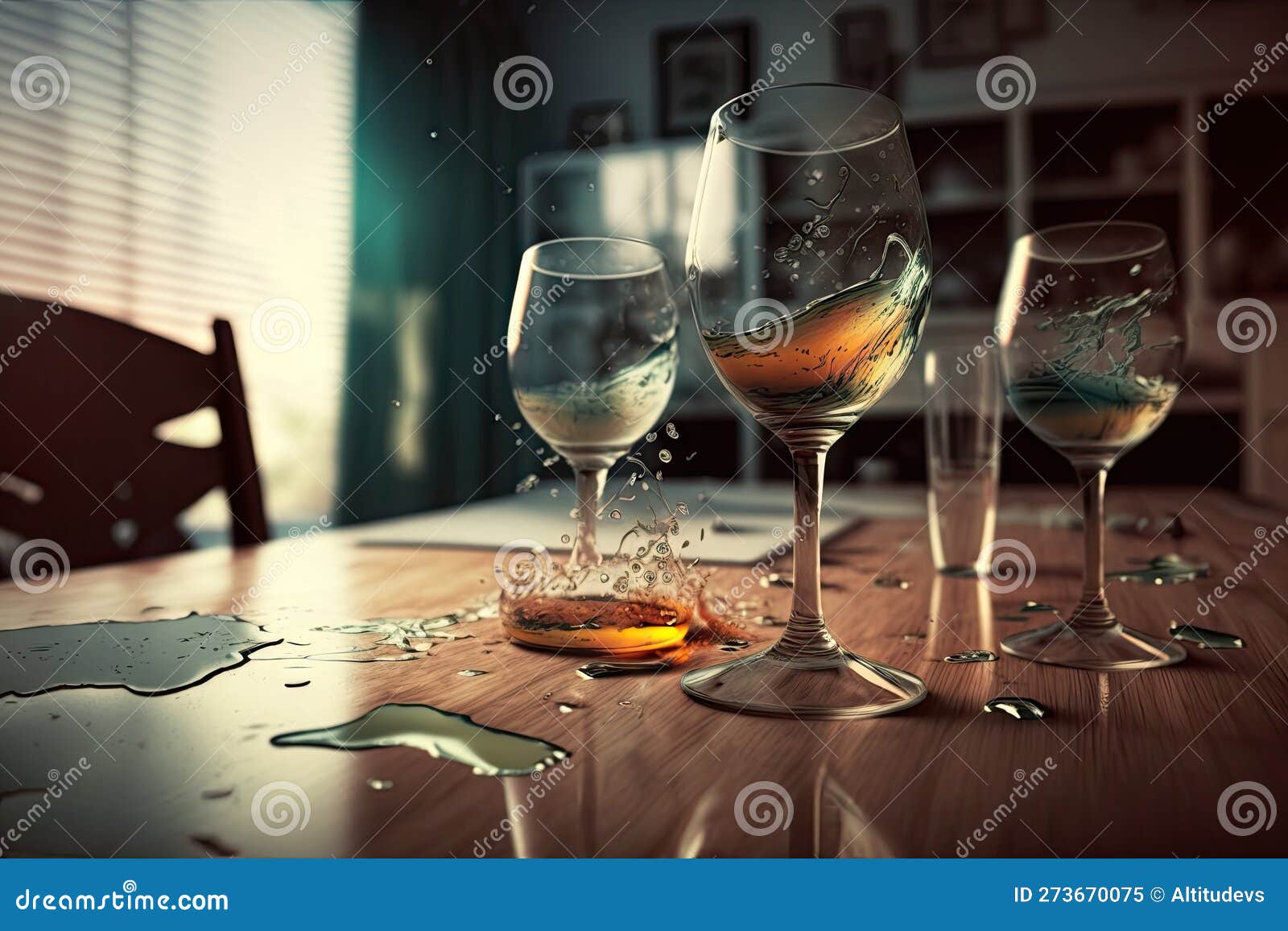 Glasses with Beer and Wine Spilled on Table in Room after Party Stock ...