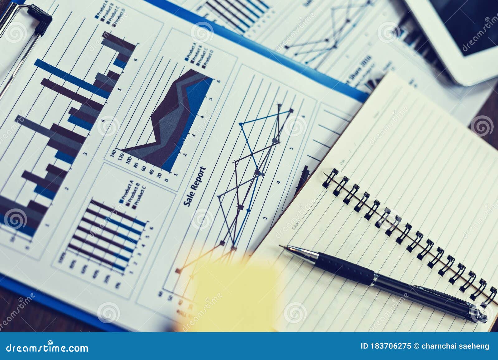 Glasses, Book, Paper Graph and Tablet on the Table. Object of Business ...