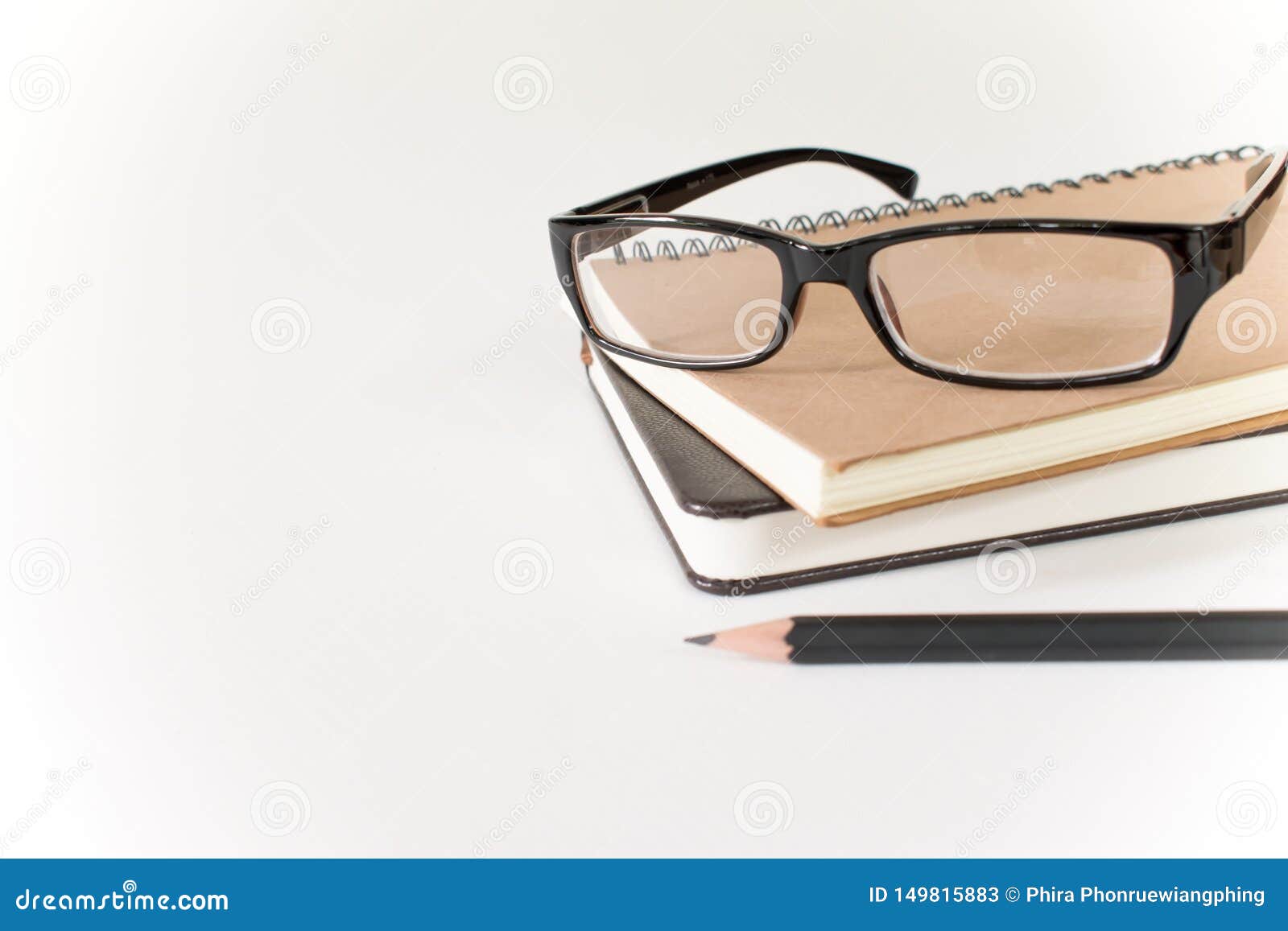 Glasses, Book and Pencil on White Background Stock Image - Image of ...