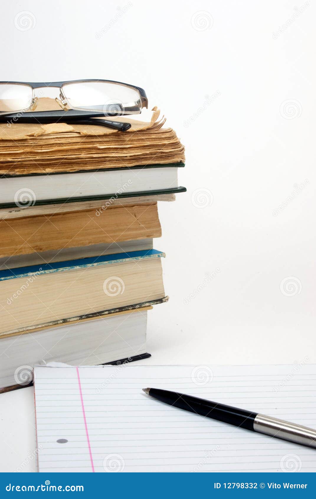 Glasses,books,pen and Paper Stock Photo - Image of stained, knowledge ...