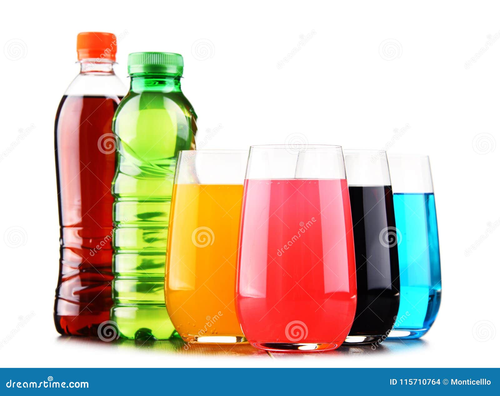 Glasses and Bottles of Assorted Carbonated Soft Drinks Stock Photo ...