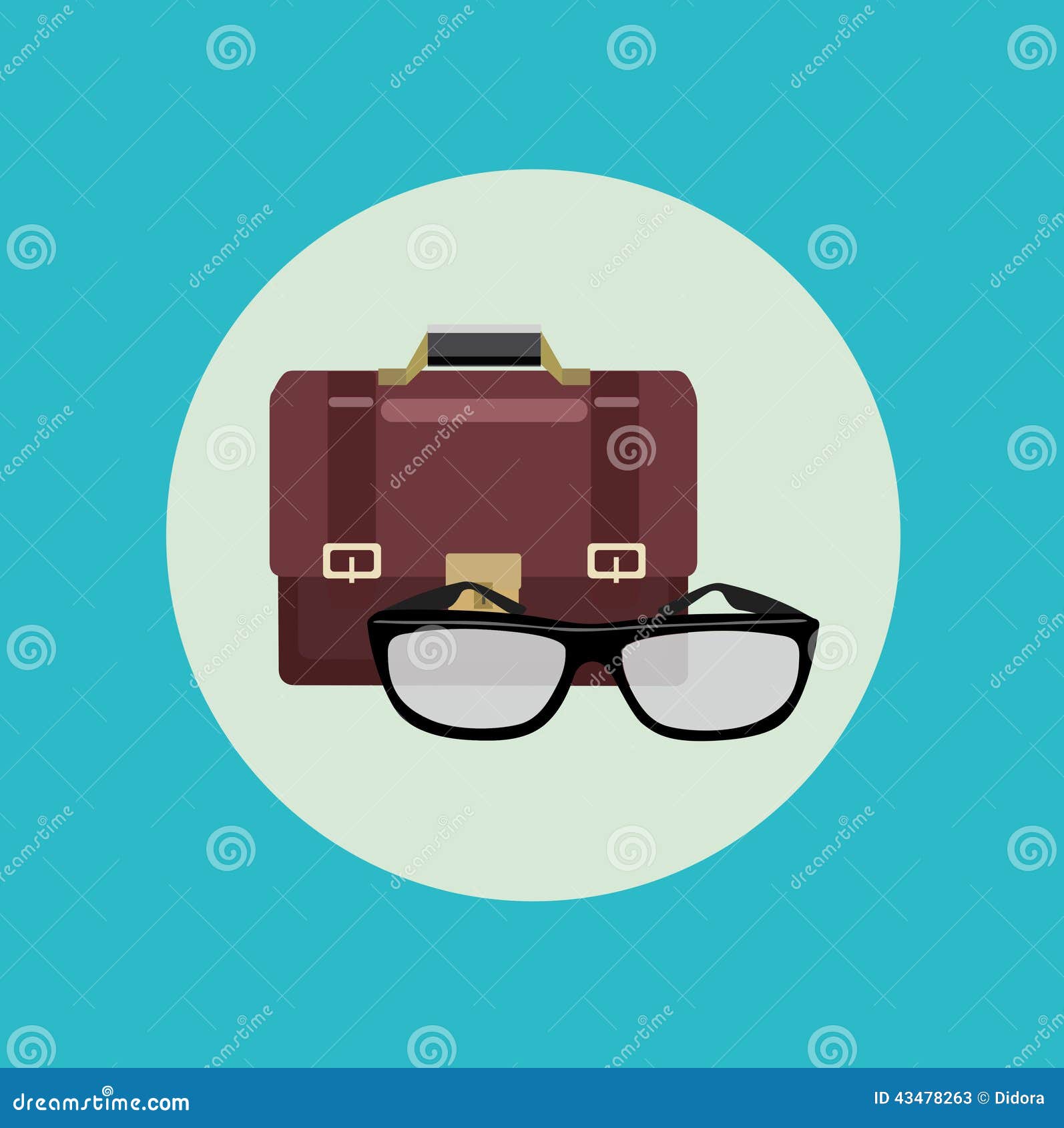Glasses and Business Briefcase Flat Design Stock Vector - Illustration ...
