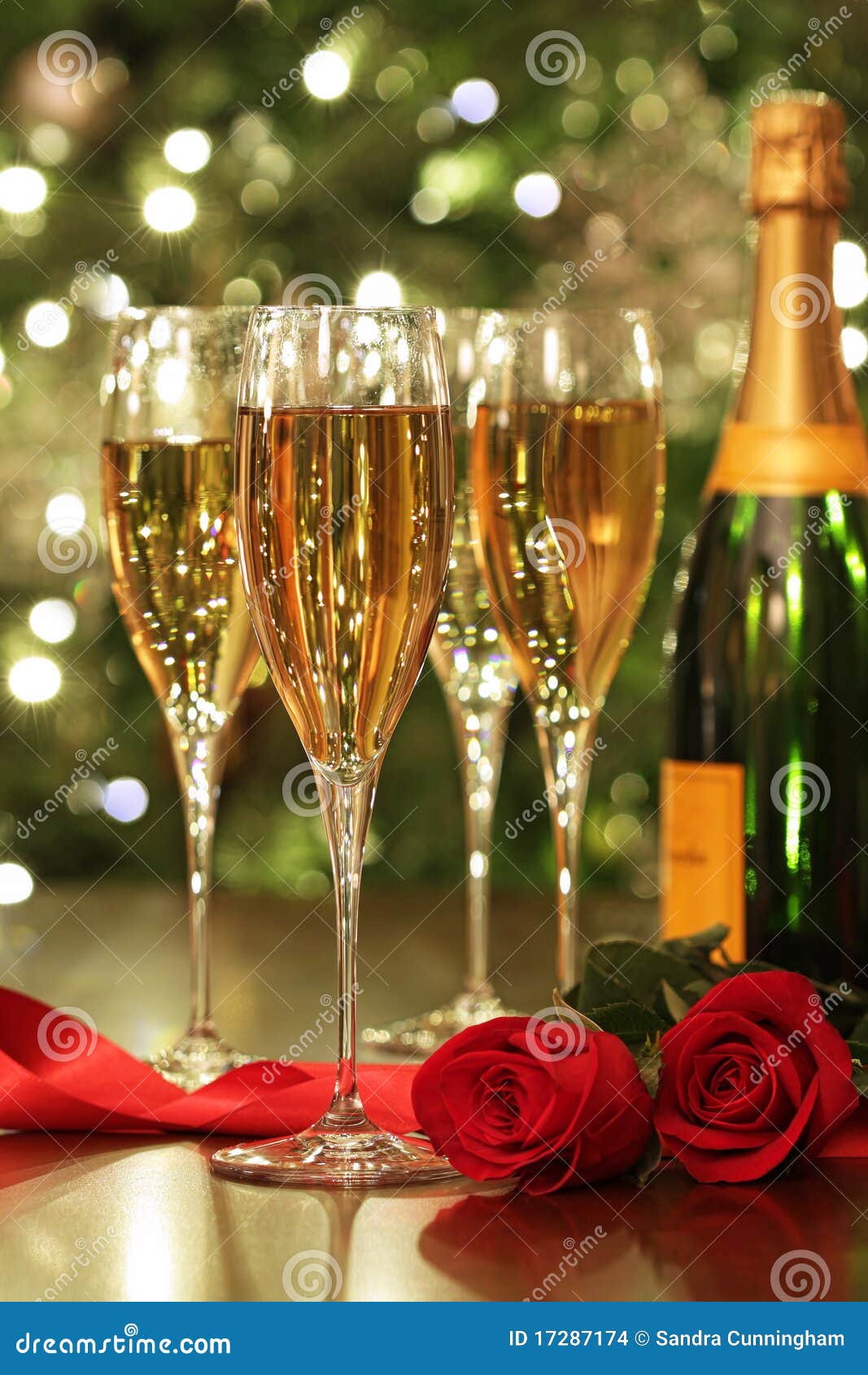 Glasses of Champagne with Red Roses Stock Photo - Image of drink ...