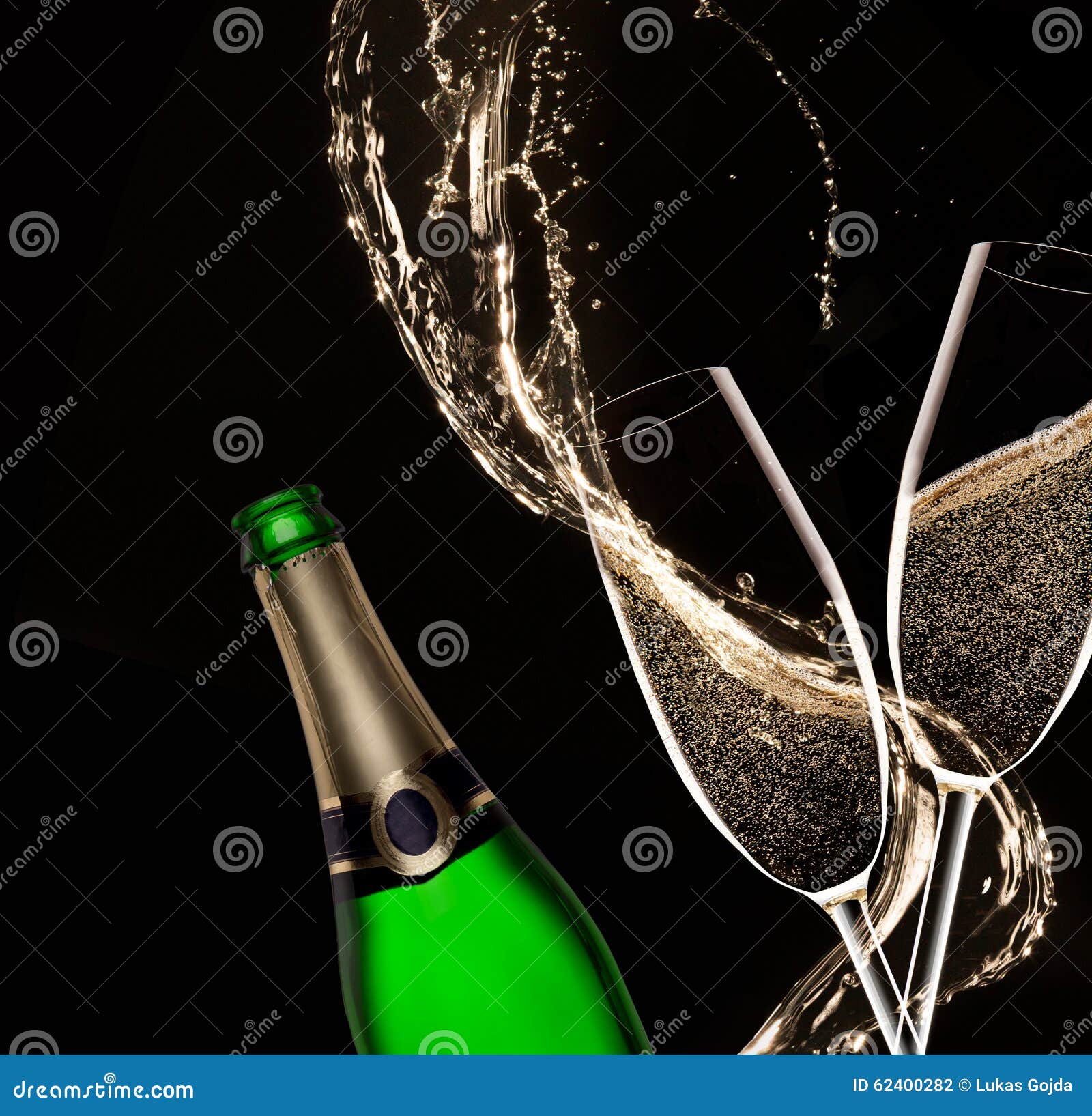 Glasses of Champagne with Splash Stock Photo - Image of flow ...