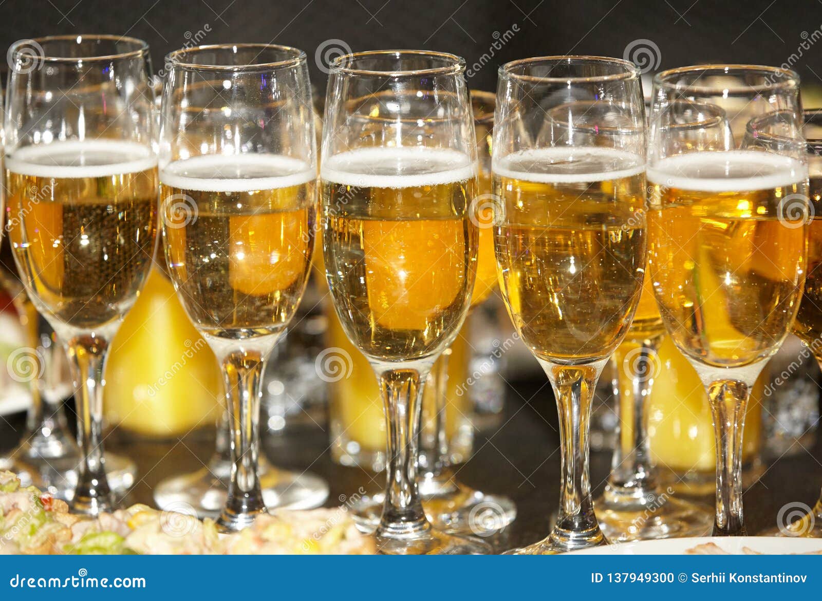 Glasses with Champagne or Wine of Gold Color Stock Photo - Image of ...