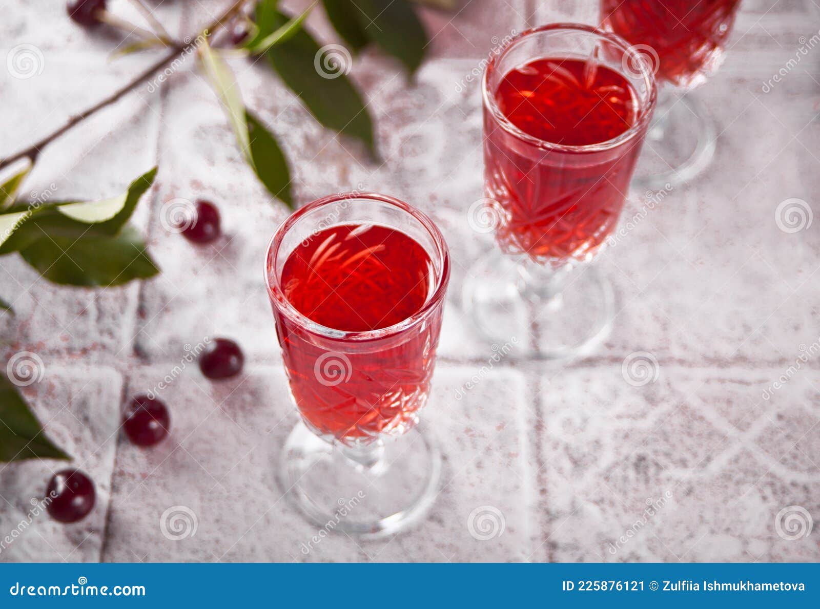 Glasses of Cherry Brandy Liqueur with Ripe Berries Stock Image - Image ...