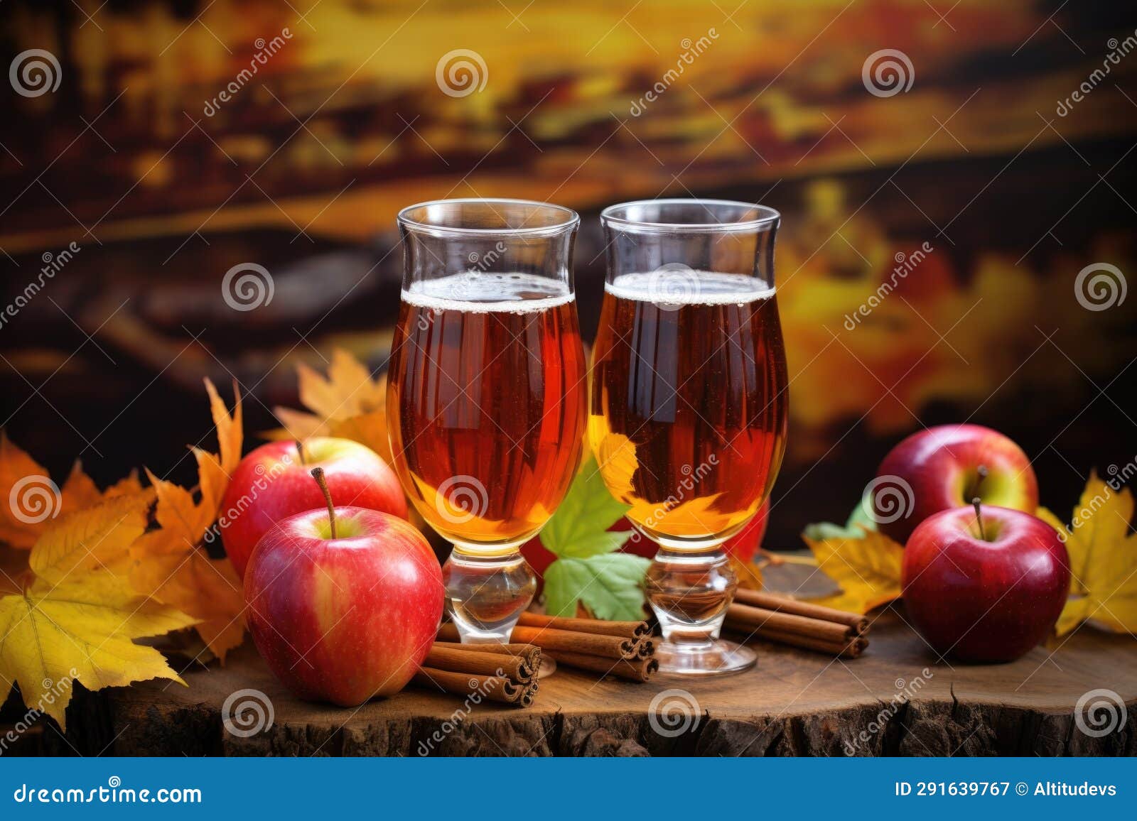 Glasses of Cider with a Backdrop of Colorful Autumn Leaves Stock Image ...