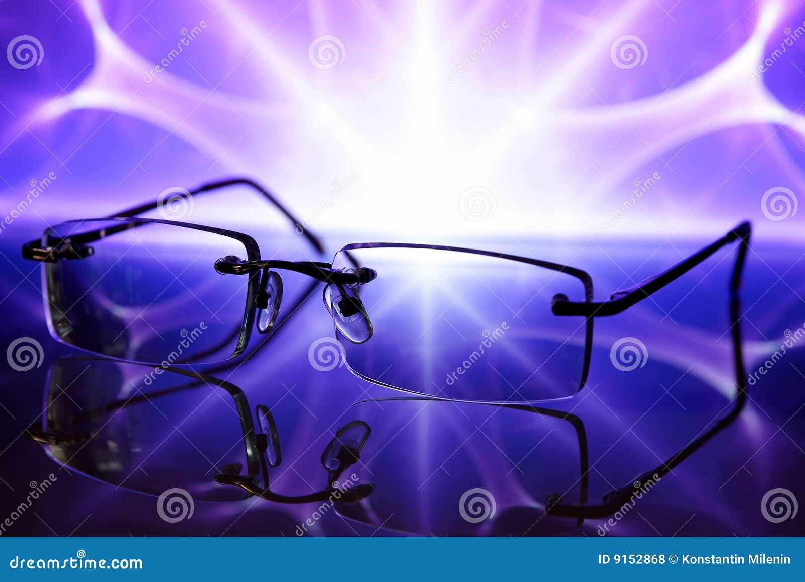 Glasses on a Dark Blue Background, Reflection. Stock Photo - Image of ...