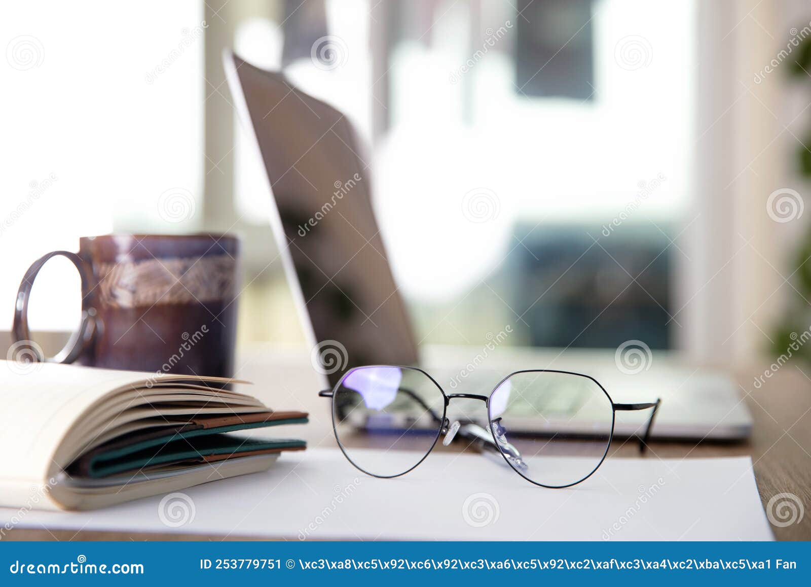 The Glasses are on the Desk Stock Image - Image of working, notebook ...