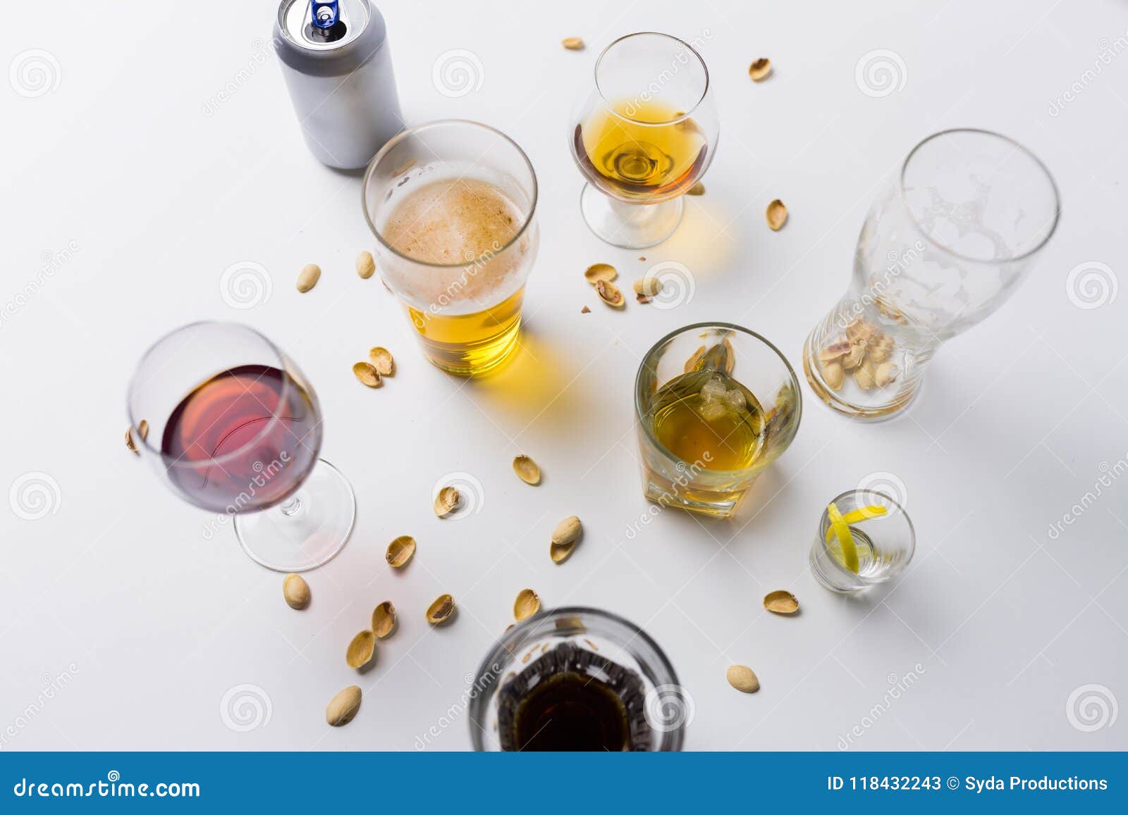 Glasses of Different Alcohol Drinks on Messy Table Stock Image - Image ...