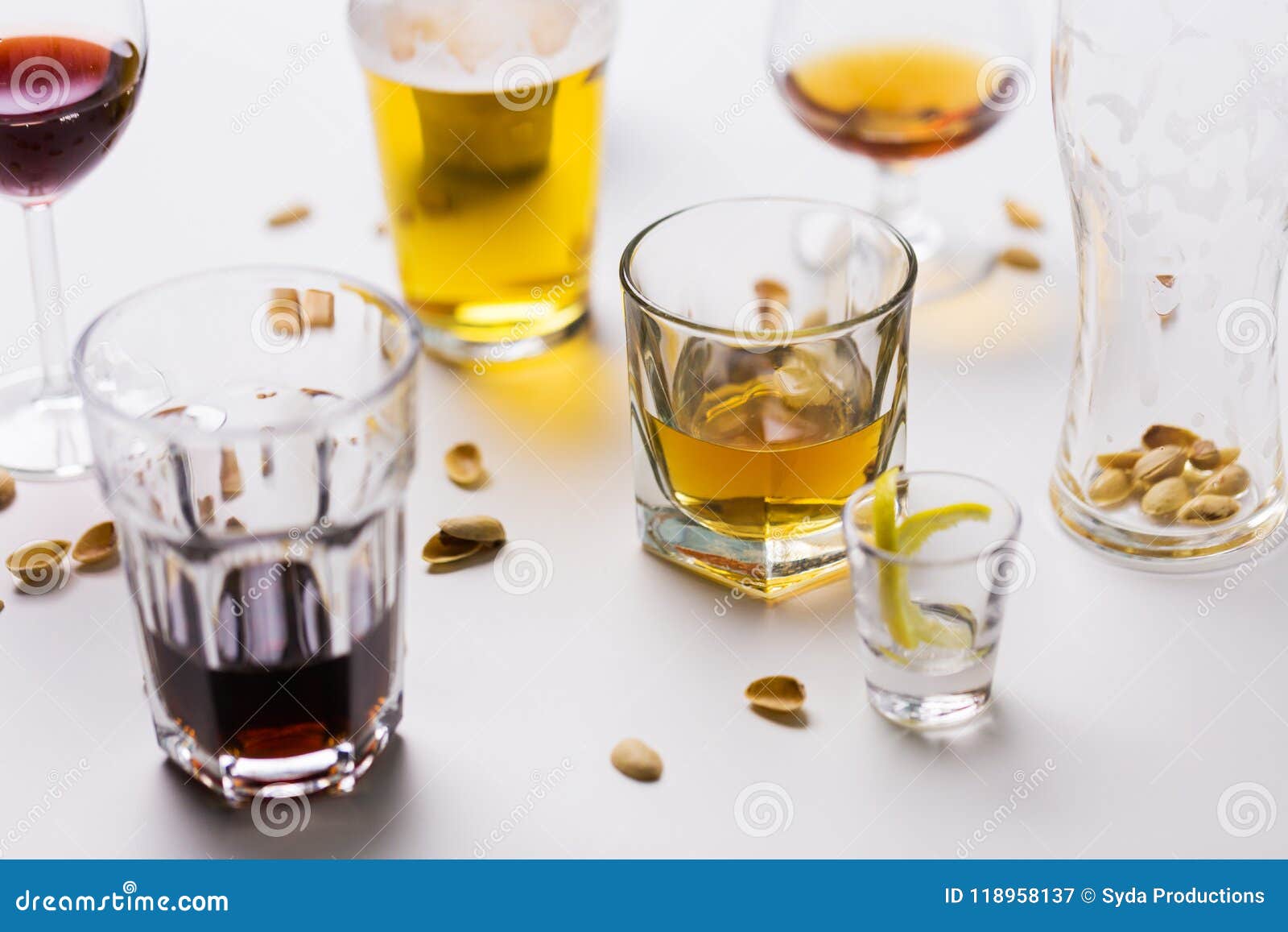 Glasses of Different Alcohol Drinks on Messy Table Stock Image - Image ...
